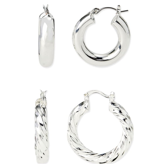Scoop Womens Fine Silver-Plated Hoop Earring Set, 2-Piece - Walmart.com