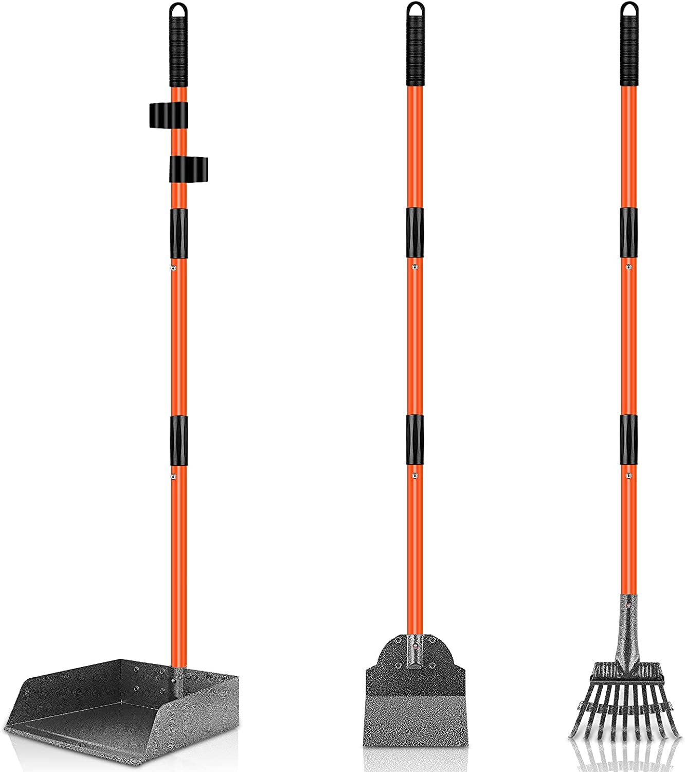 Scooper Adjustable Long Handle Metal Tray Rake and Spade Poop Scooper ...