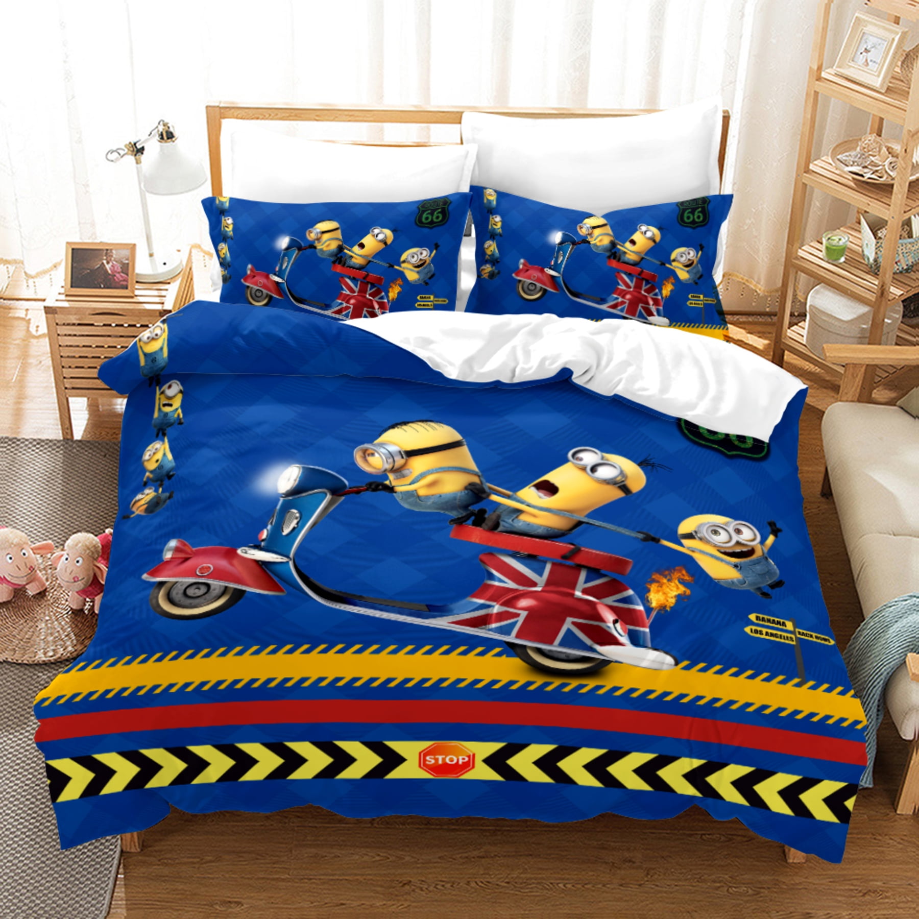 Scooter Adventure Bedding Set Fun Royal Blue Comforter with Road Signs ...