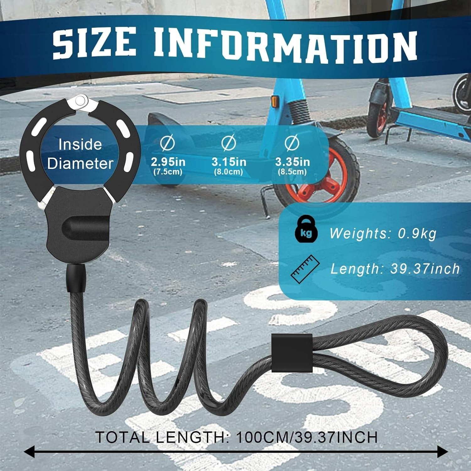 Scooter Lock with Bag, Scooter Locks Anti Theft 39.37 inch, Lock for ...