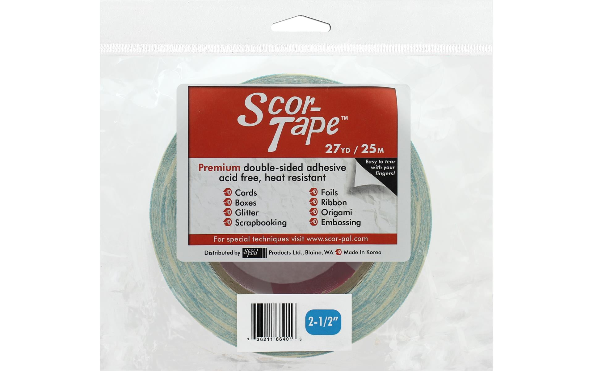 Scor Pal Scor Tape Dbl Side Adhesive 2.5" 27yd - Walmart.com