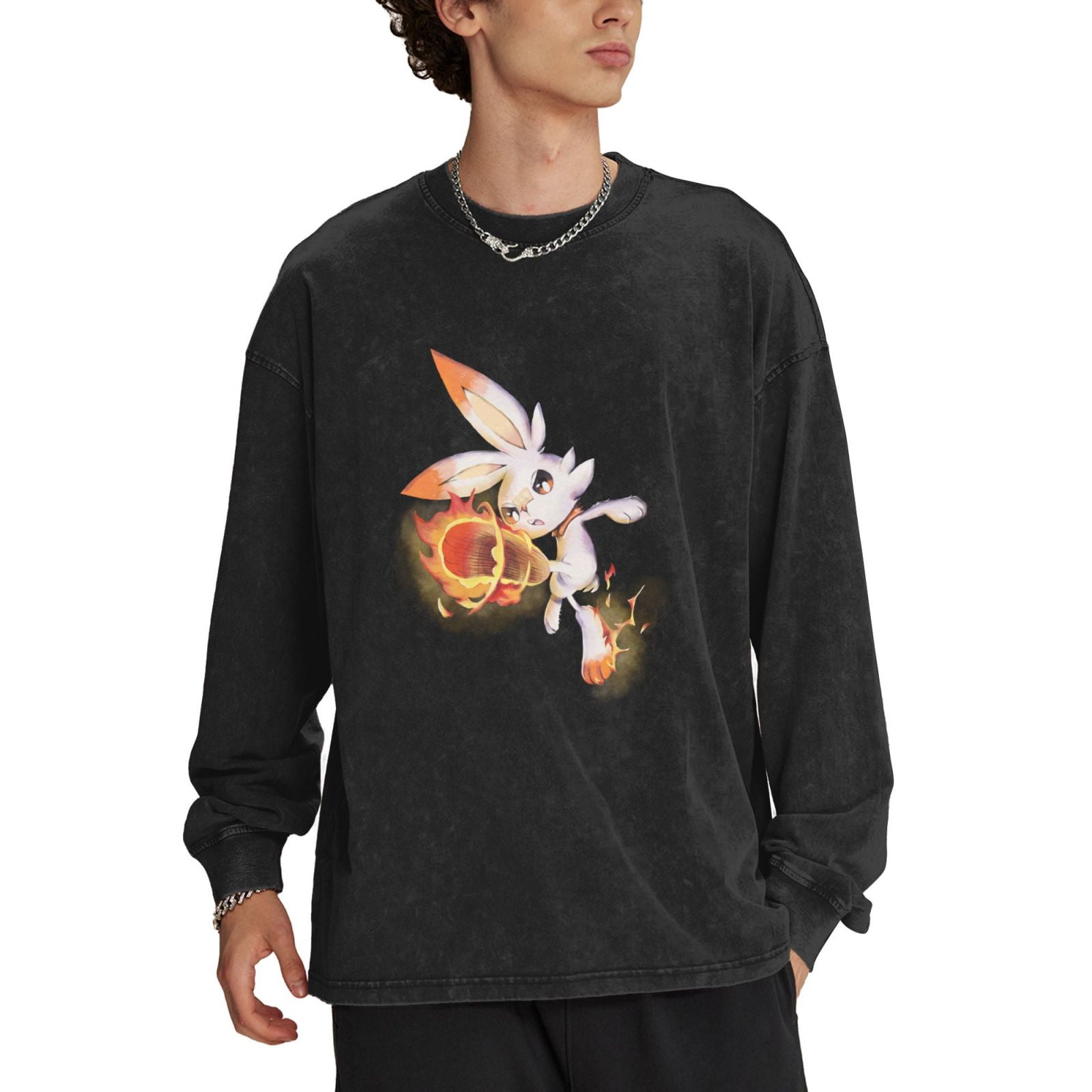 Scorbunny Pokemon Long Sleeve Shirt Men's Heavy Weight Crew Neck Long ...