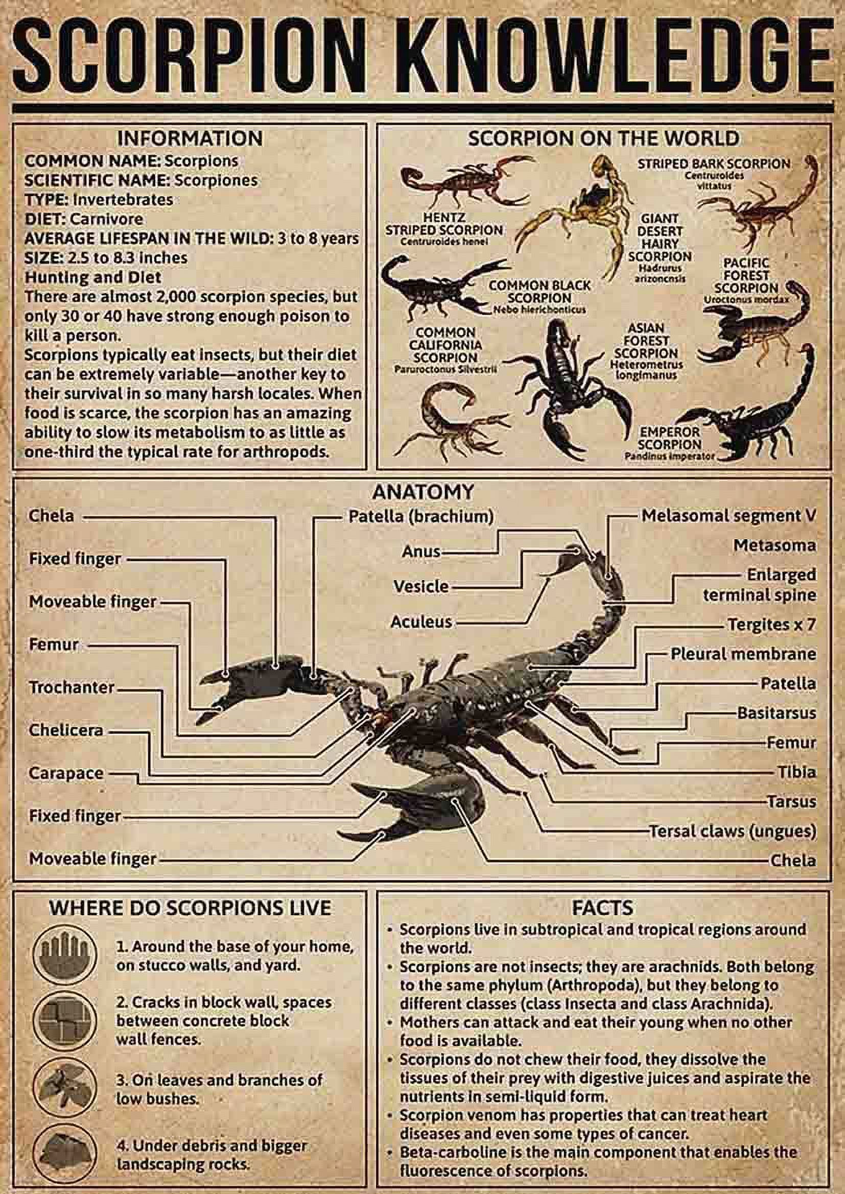 Scorpion Knowledge Metal Tin Signs Scorpion Reference Infographic ...
