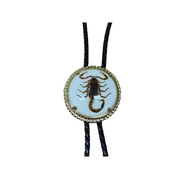 Scorpion White and Gold Rodeo Animal Round Rodeo Cowboy Bolo Tie ...
