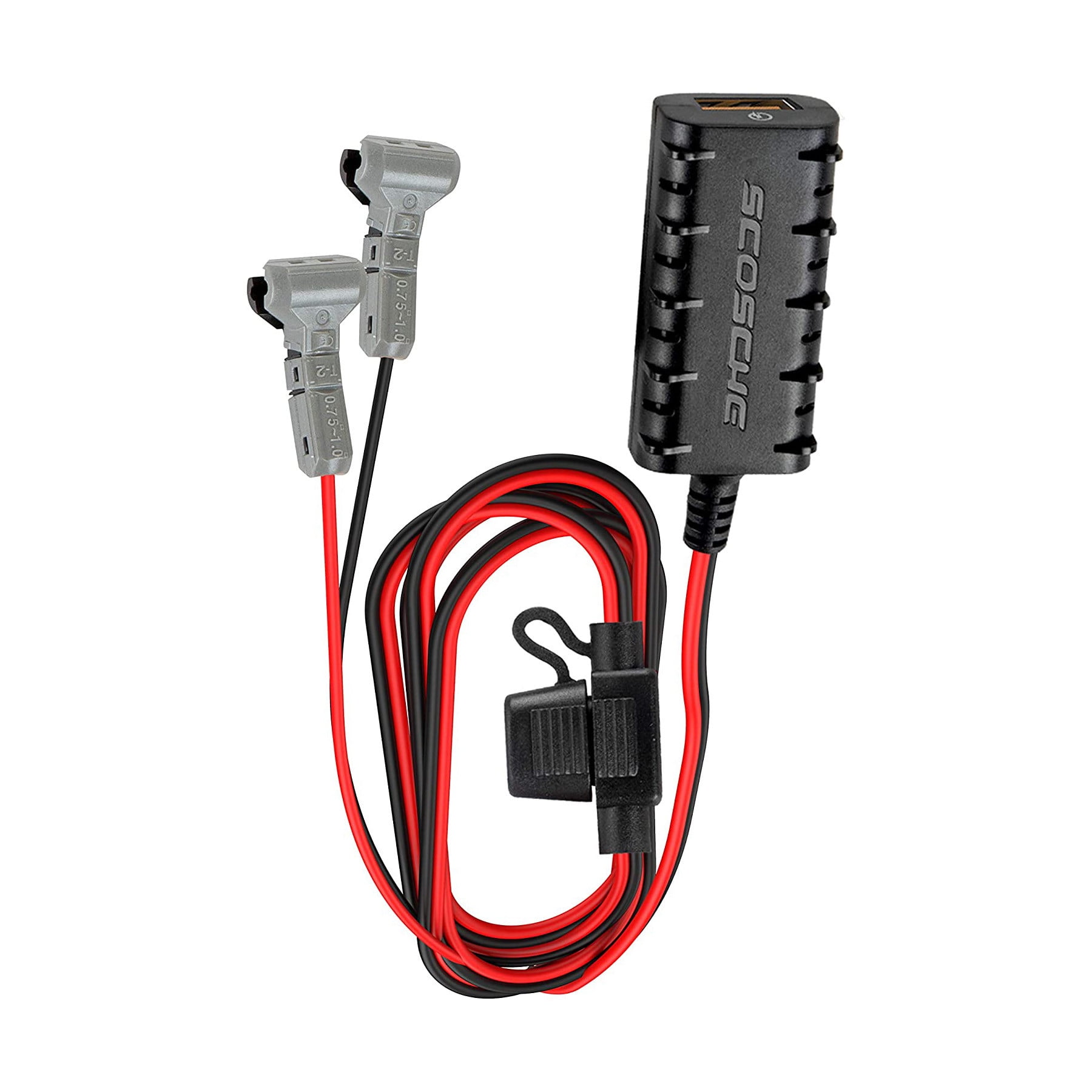 Scosche UHWKQC3-SP Universal 5ft USB Hardwire Kit with 18W USB-A QC 3.0 ...