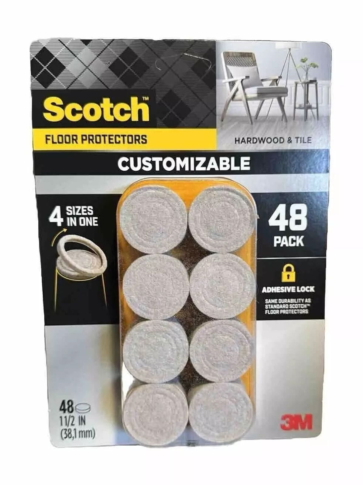 Scotch 48 Pack 4 Sizes in One Floor Protector Felt Pads Furniture ...