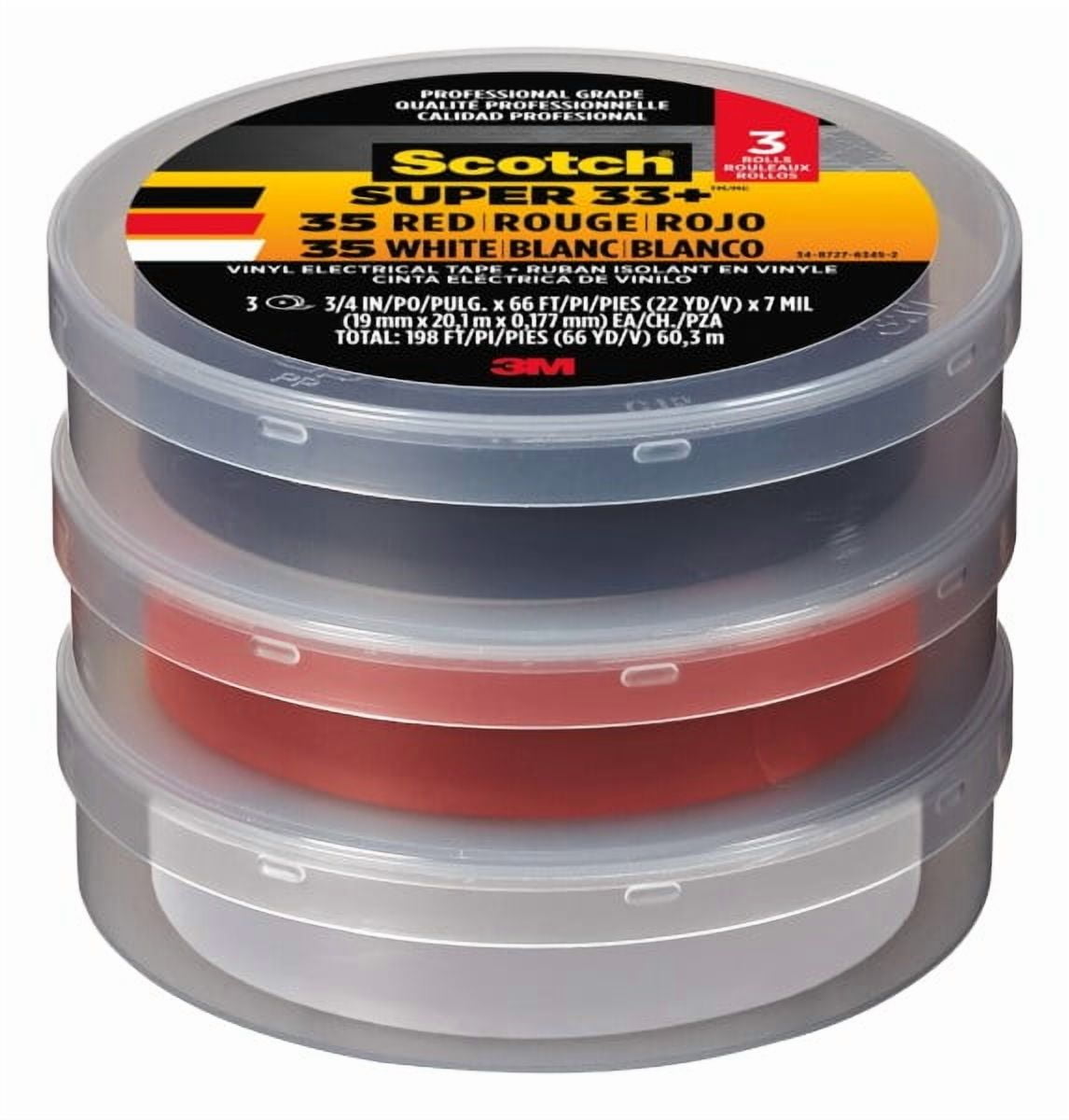 Scotch® Vinyl Electrical Tape, 0.75 in x 66 ft x 7 mil, Multi-pack, 3 ...