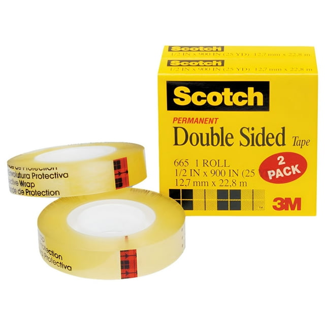 Scotch 665 Double-Sided Tape, 1/2" x 900", 1" Core, Clear, 2/Pack ...