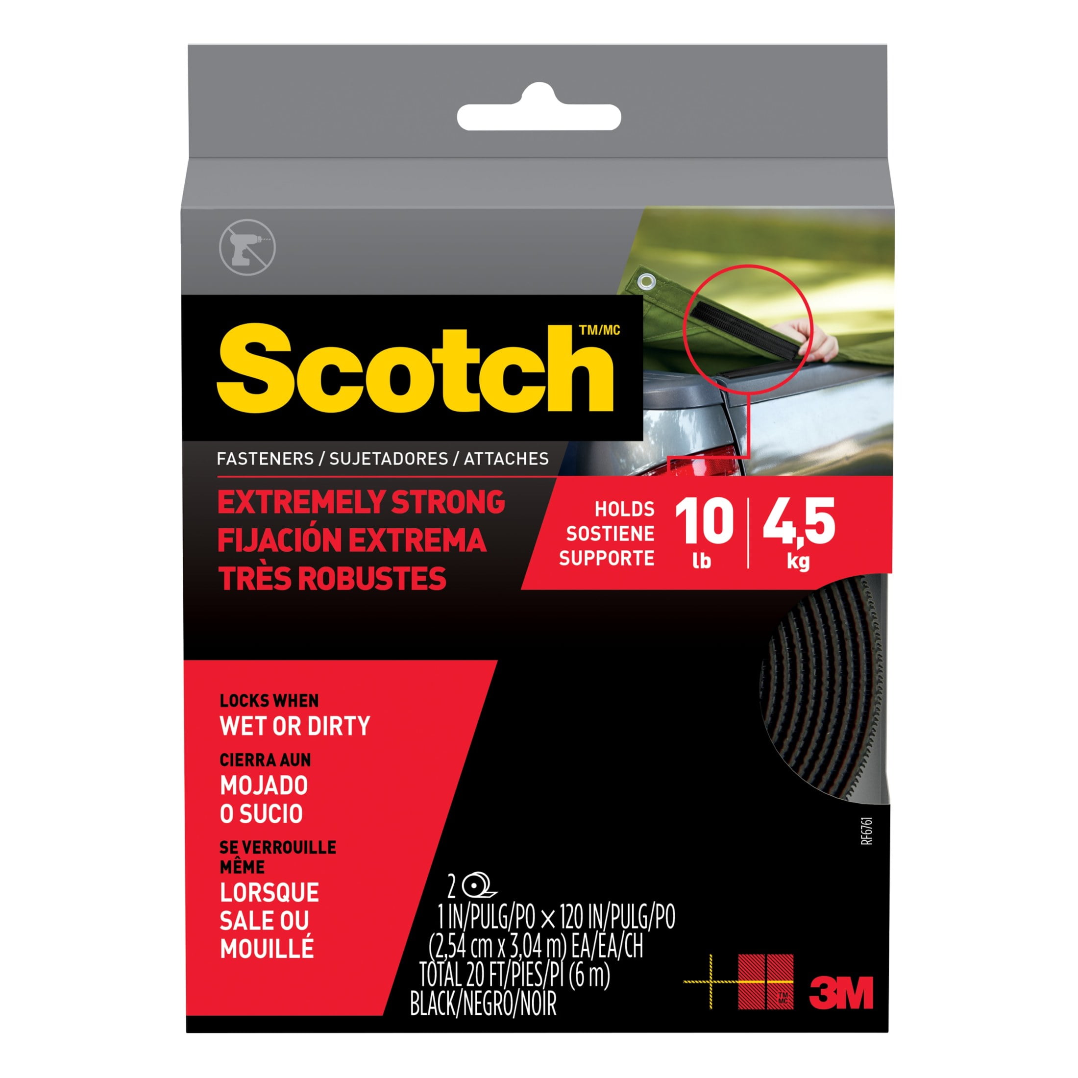 Scotch Black Hook & Loop Fasteners, Heavy Duty, Holds 10 lbs, 1 in x 10 ...