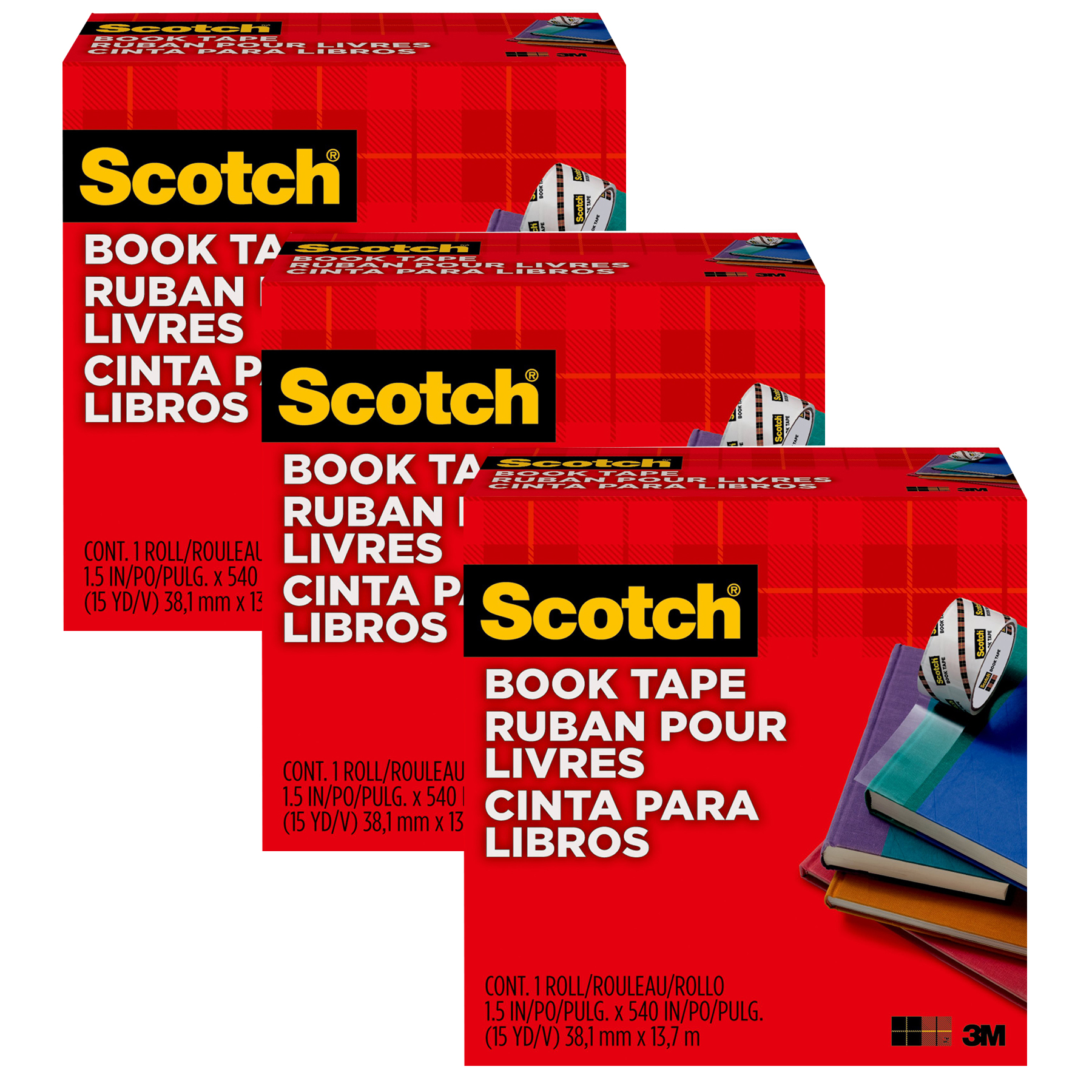Scotch Book Tape, 1-1/2 in x 15 yd Per Rolls, 3 Rolls - Walmart.com