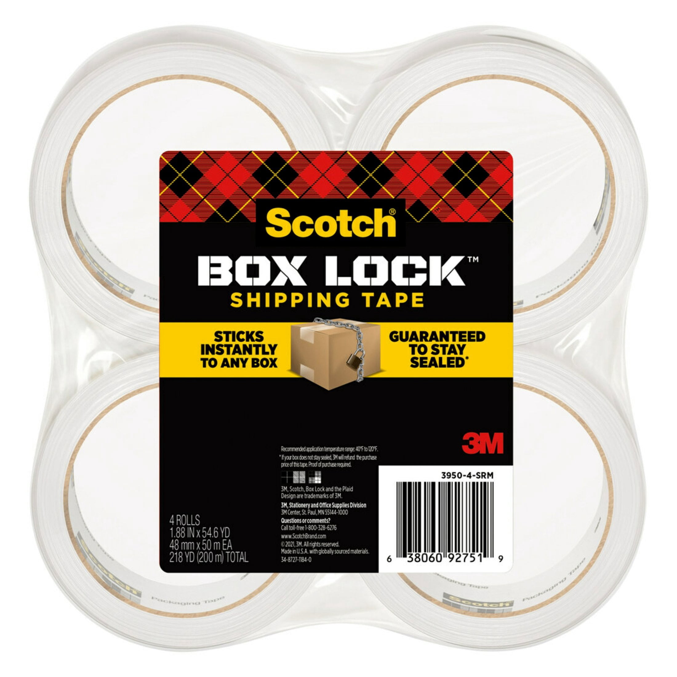 Scotch Box Lock Packaging Tape, Clear, 1.88 in. x 54.6 yd, 4 Rolls ...