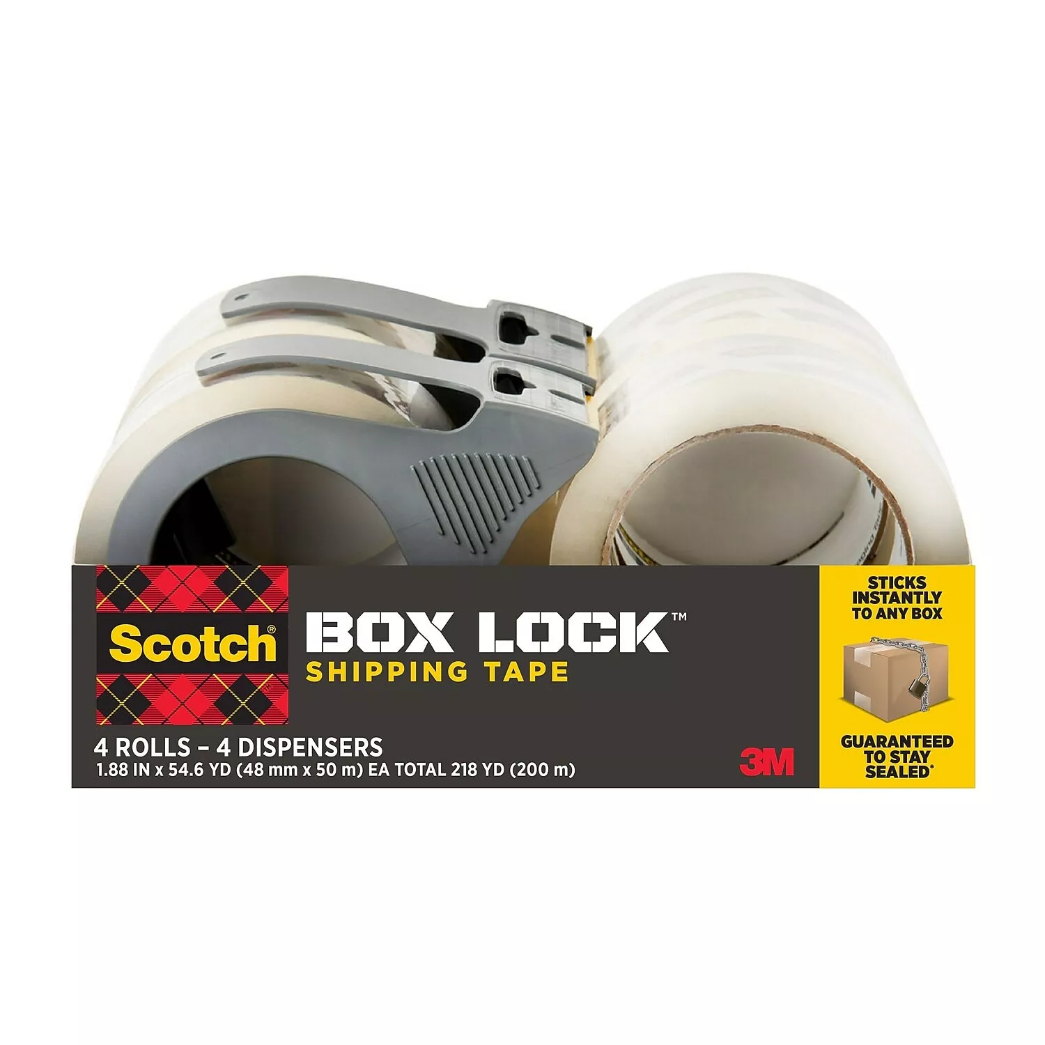 Scotch Box Lock Shipping Packing Tape with Refillable Dispensers 1.88 ...