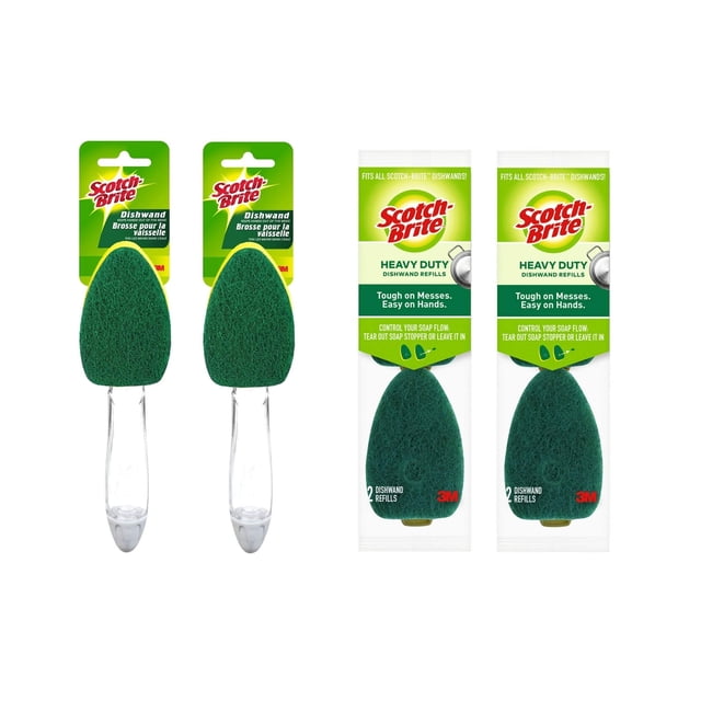 Scotch-Brite Heavy Duty Dish Scrubber with 2 Wands & 6 Refill Heads for ...
