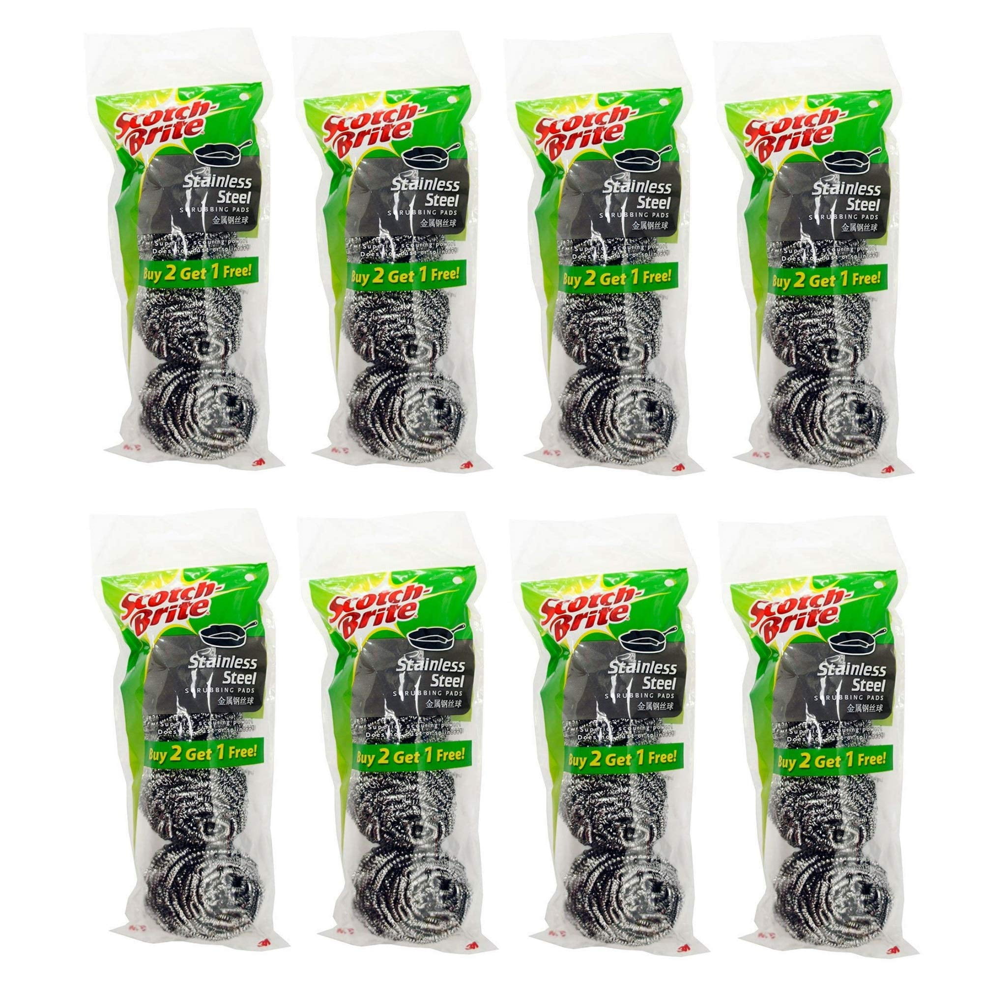 Scotch-Brite 214C Stainless Steel Scrubbing Scouring Pad, 3-Pads, 8 ...