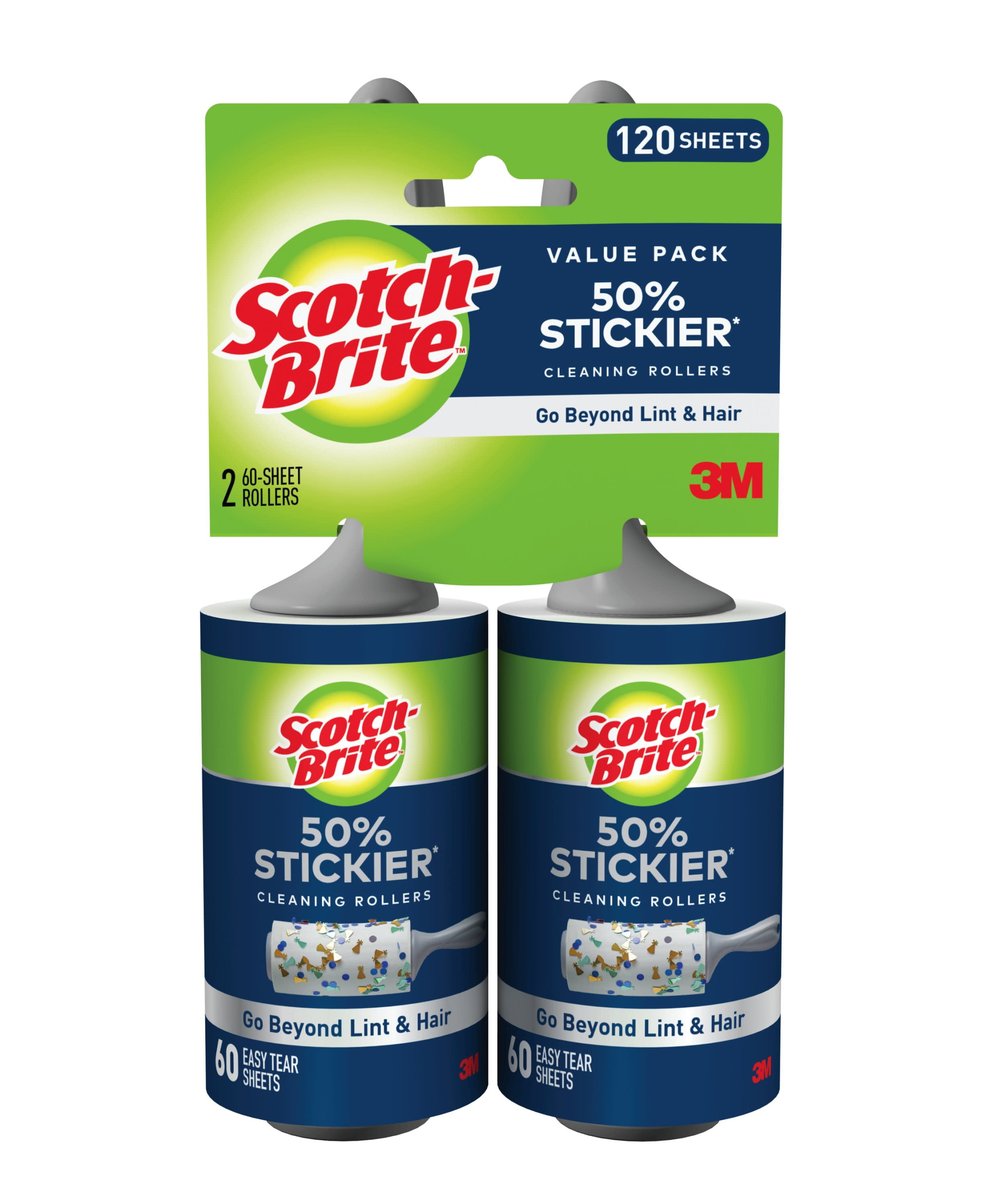 Scotch-Brite 50% Stickier Lint Roller Twin Pack, 60 Sheets per Roller ...