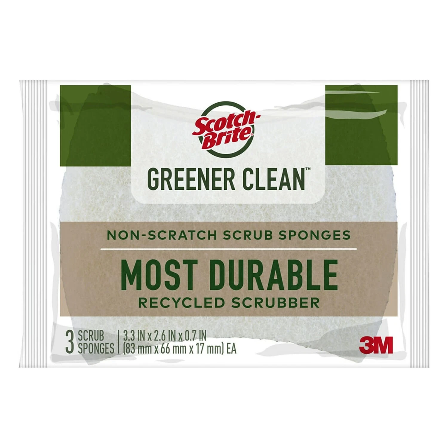 Scotch-Brite Greener Clean Scrub Sponge Tan 3/Pack (97033) - Walmart.com
