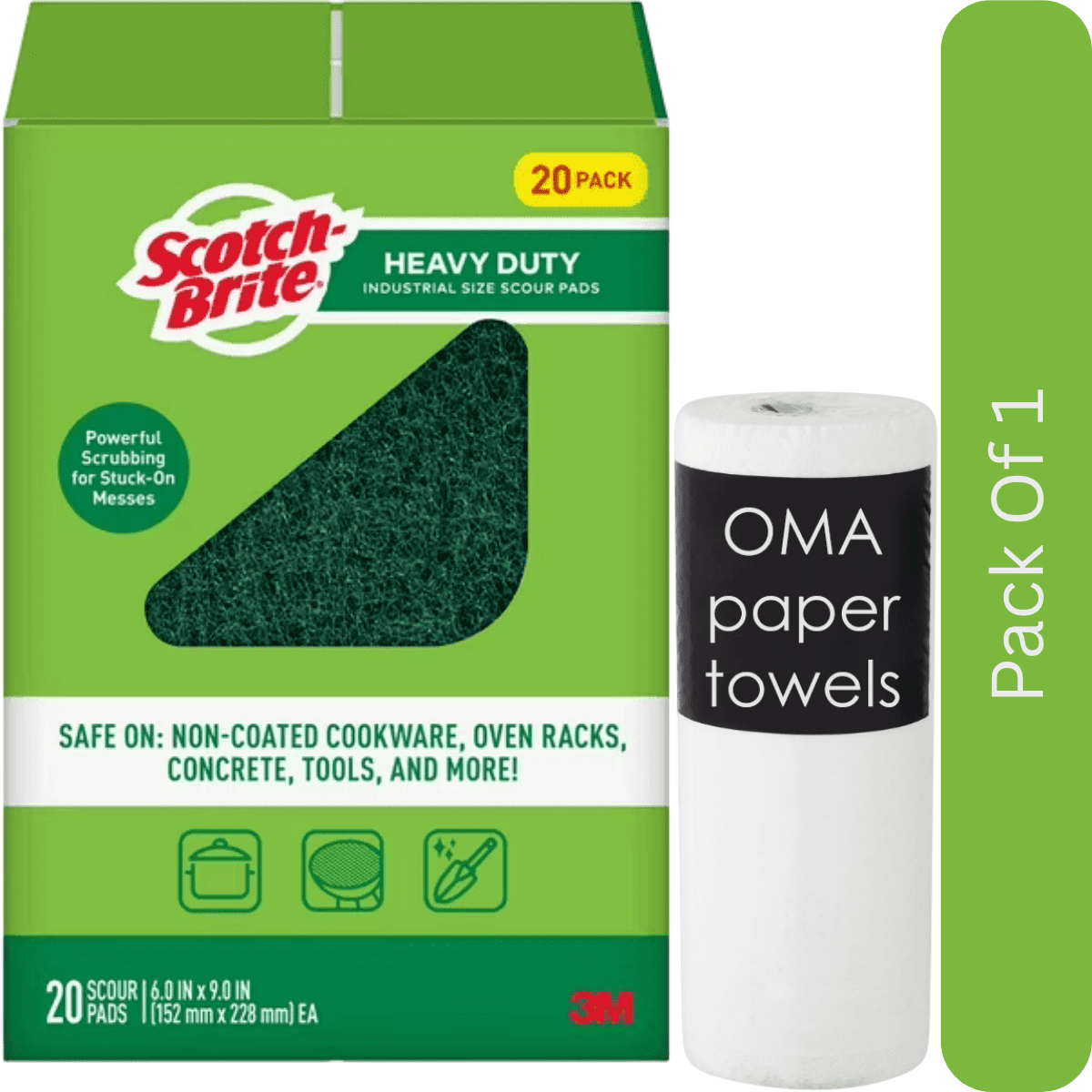 Scotch-Brite Heavy Duty Industrial Sized Scour Pads (20 ct)-With Paper ...