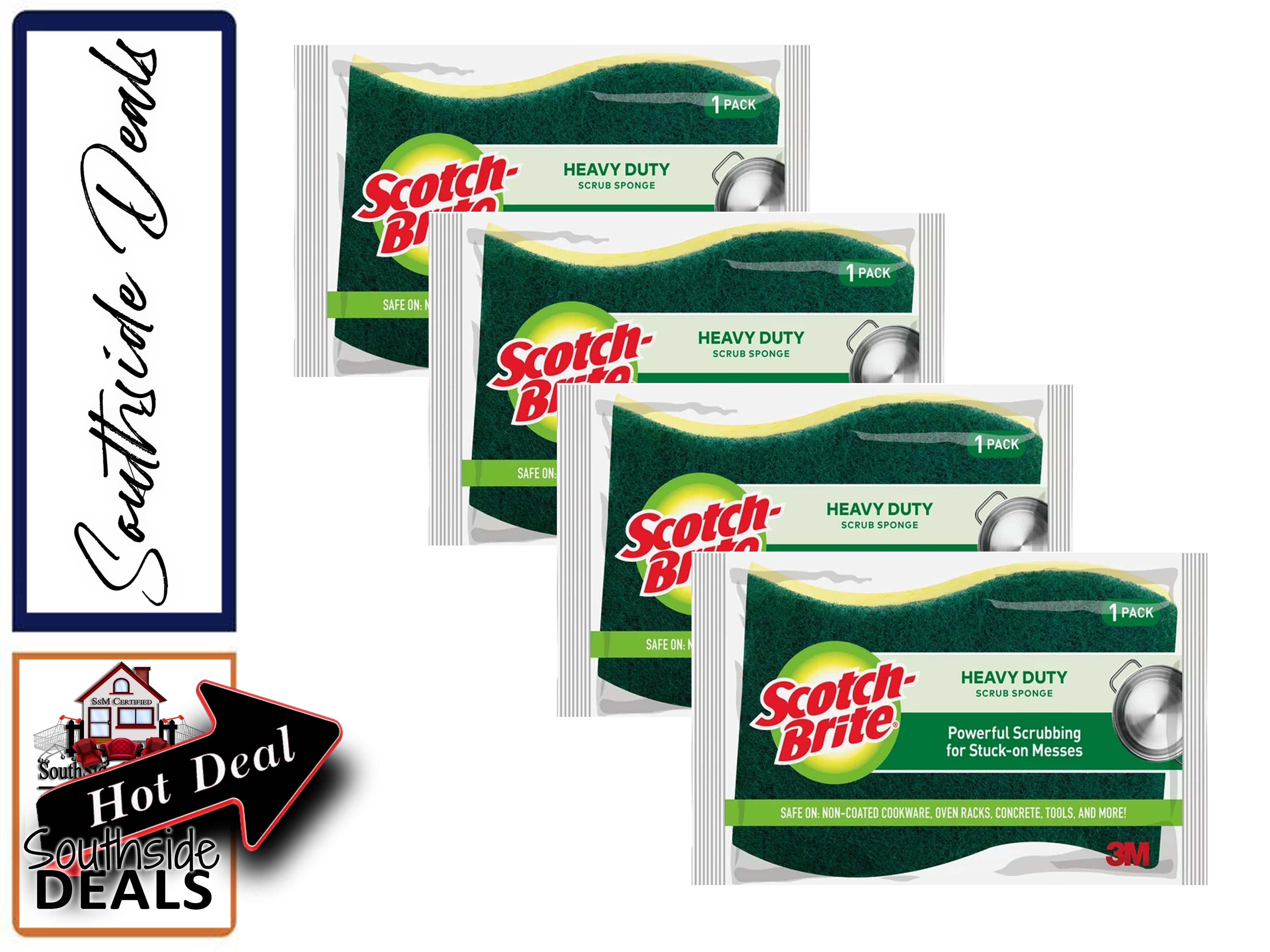 Scotch-Brite Heavy Duty Scrub Sponges, 4 Pack, 3x More Scrubbing Power ...