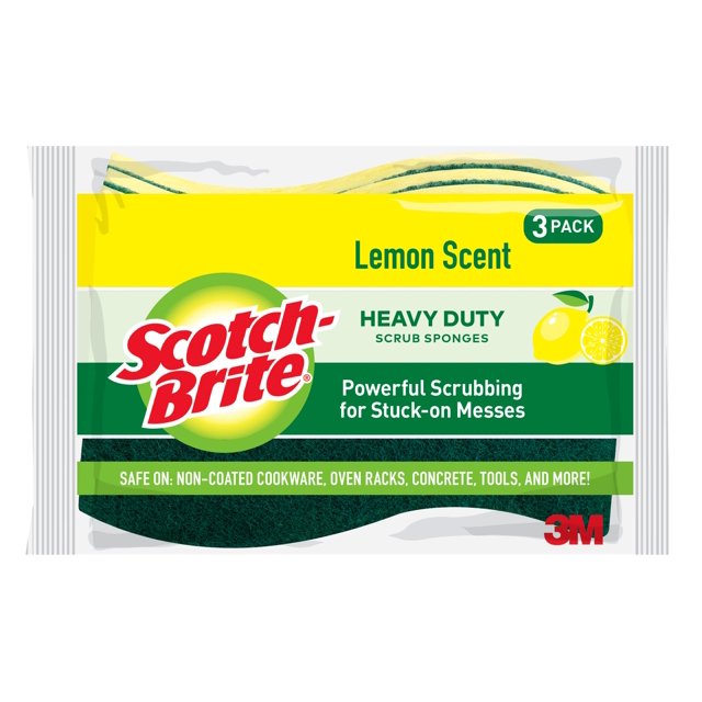 Scotch-Brite Heavy Duty Scrub Sponges, Lemon Scent, 3 Count - Walmart.com