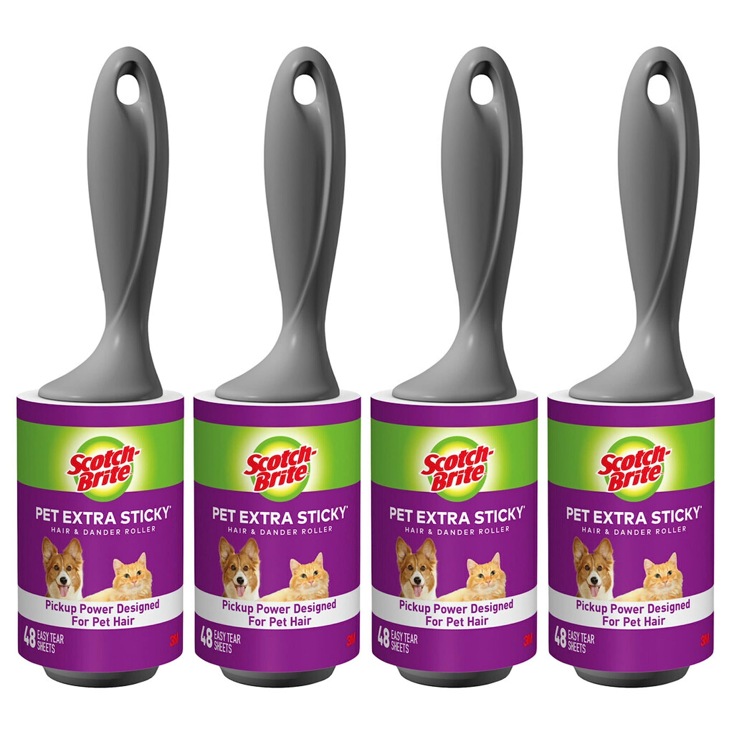 Scotch-Brite Pet Extra Sticky Lint Rollers, 4 Rollers, 48 Sheets Per ...
