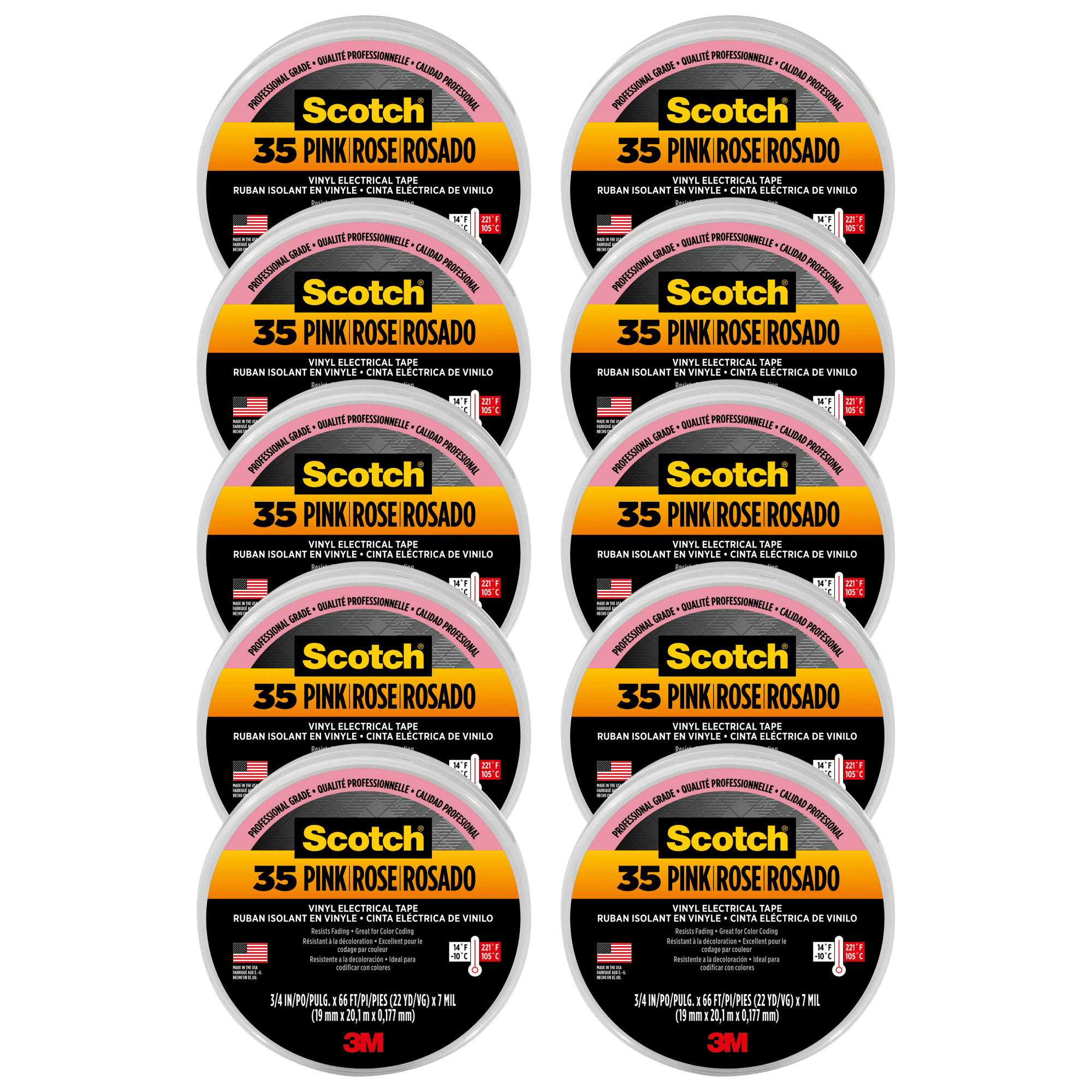 Scotch Color Coding Vinyl Electrical Tape: 3/4 in. x 66 ft. (Pink) [10 ...