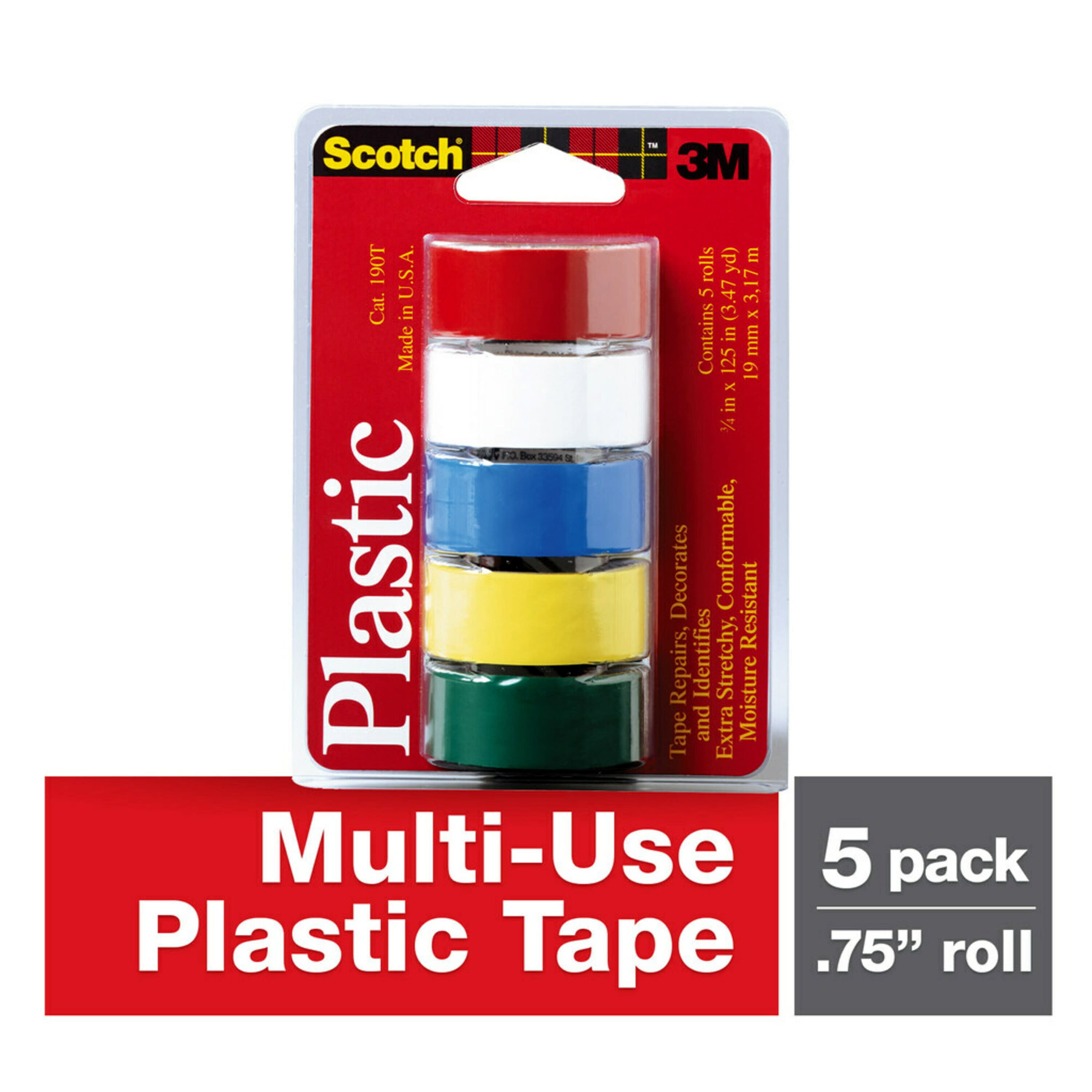 Scotch Colored Plastic Tape, 3/4 in x 125 in, Red, White, Blue, Yellow ...
