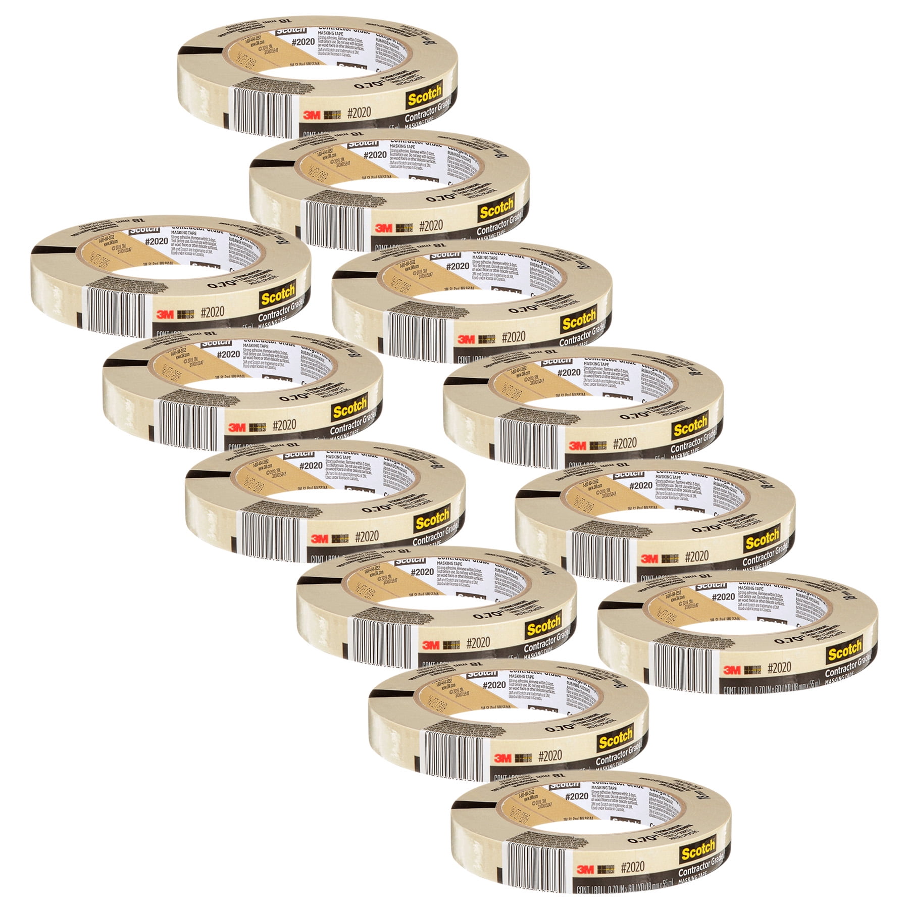 Scotch Contractor Grade Masking Tape, 0.70 in x 60.1 yd (18mm x 55m ...