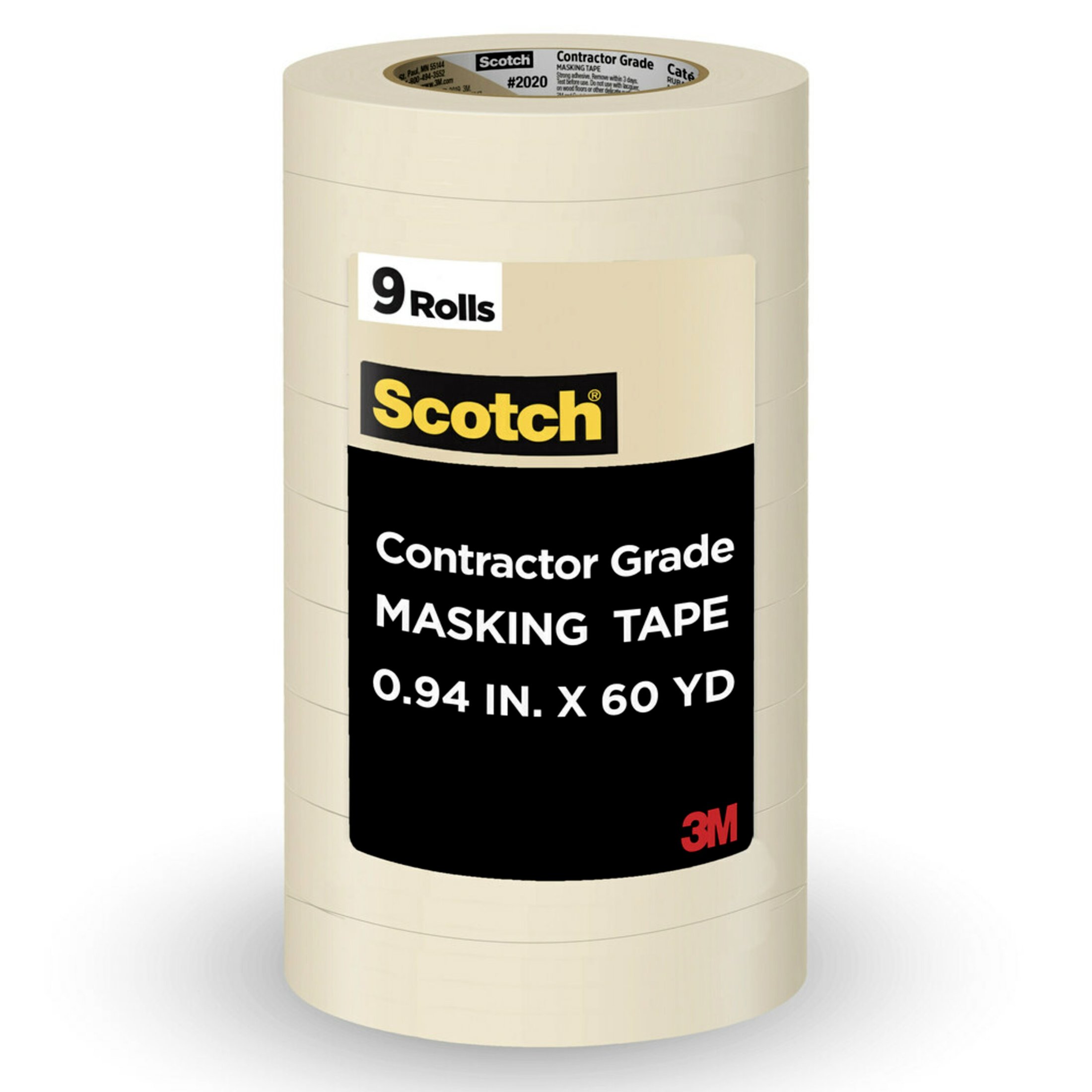 Scotch Contractor Grade Masking Tape, 0.94 in x 60.1 yd, Tan, 9 Rolls ...