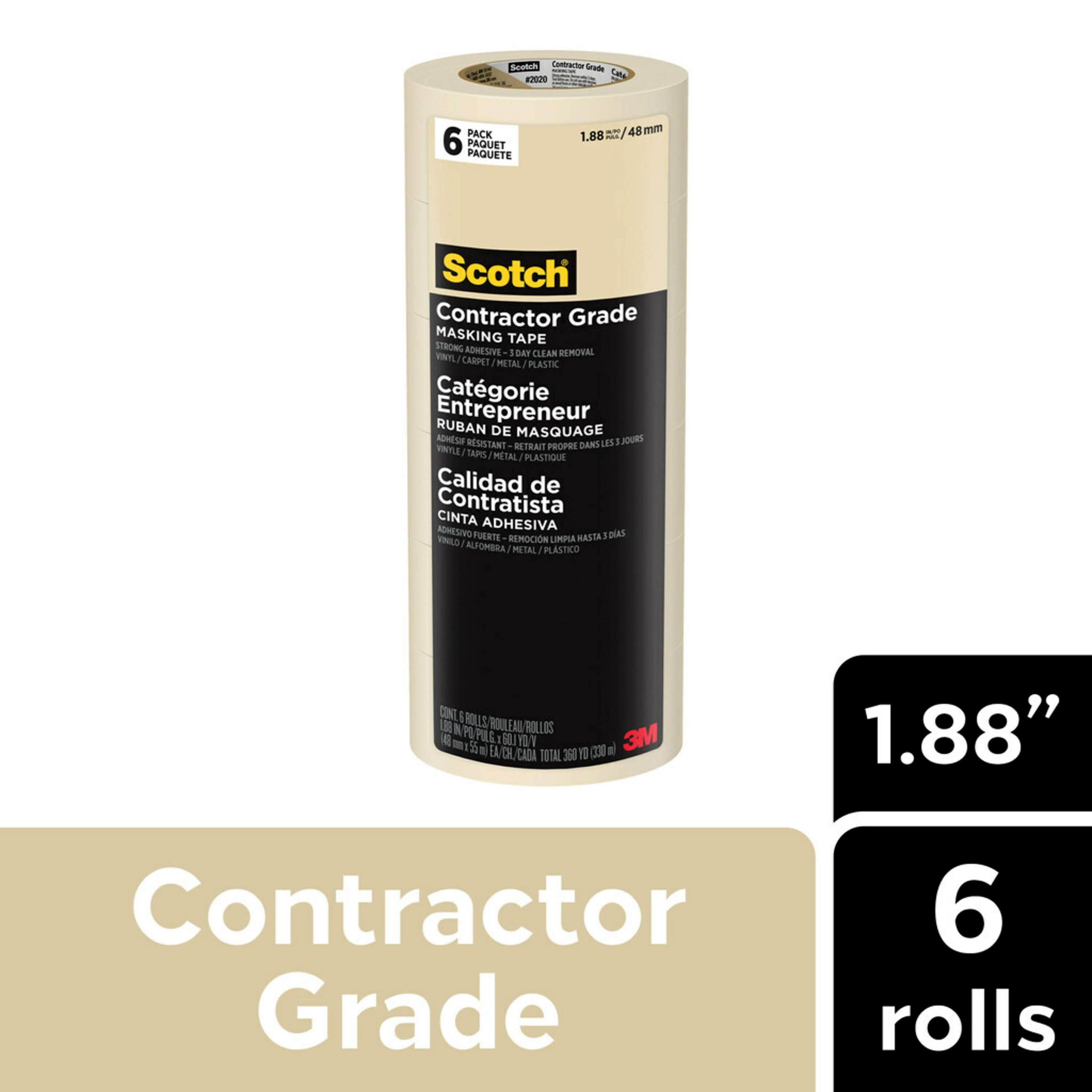 Scotch Contractor Grade Masking Tape, 1.88" x 60.1 yds, 6 Rolls ...