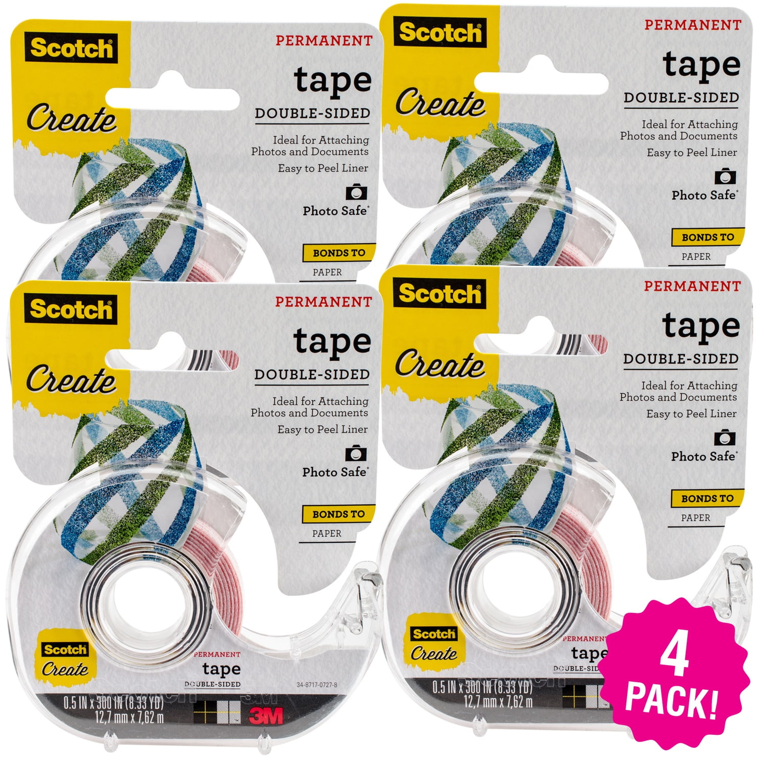 Scotch Create Double-Sided Permanent Tape 4/Pkg-.5"X300" - Walmart.com