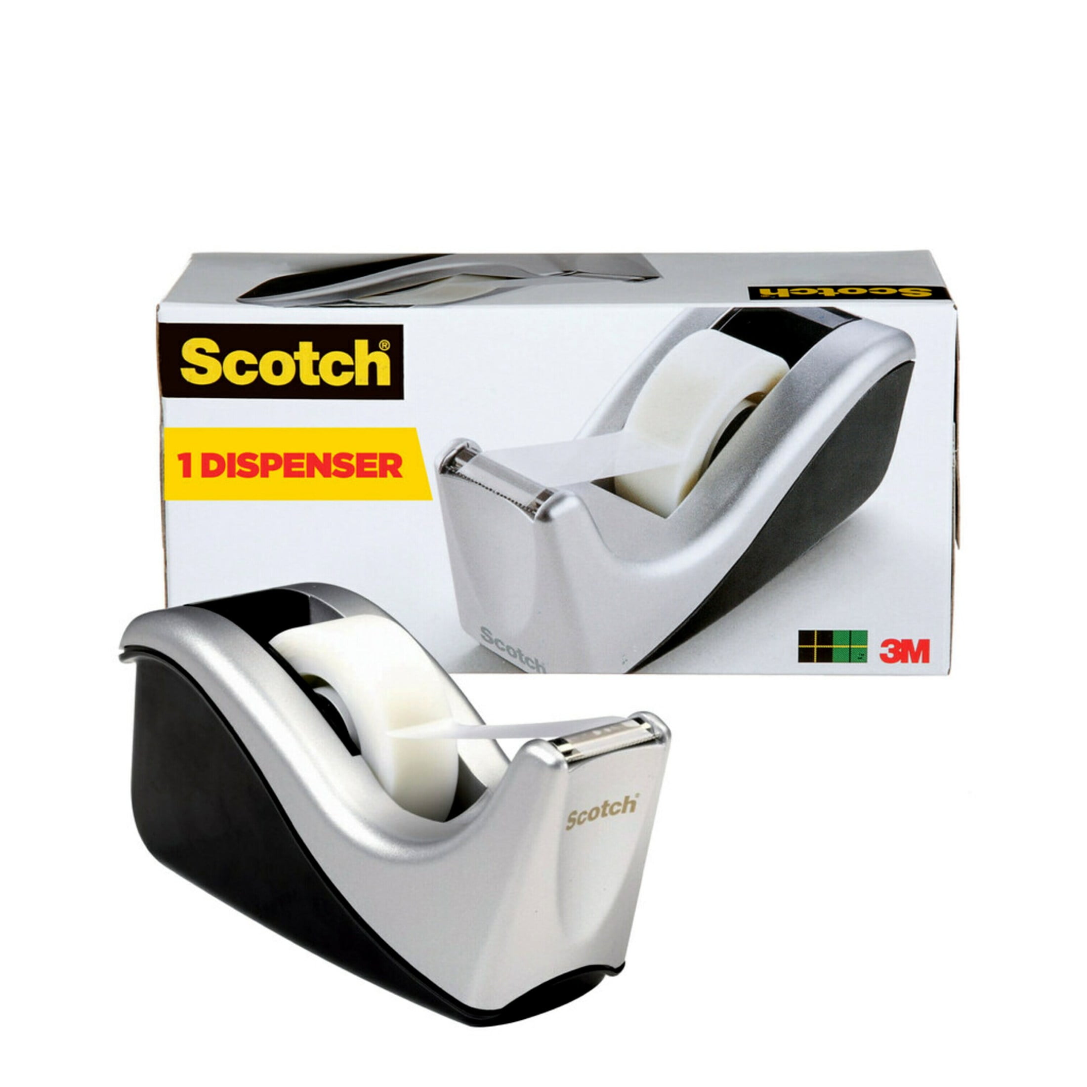 Scotch Brand Weighted Hand Desktop Tape Dispenser, Silvertech Two-Tone ...