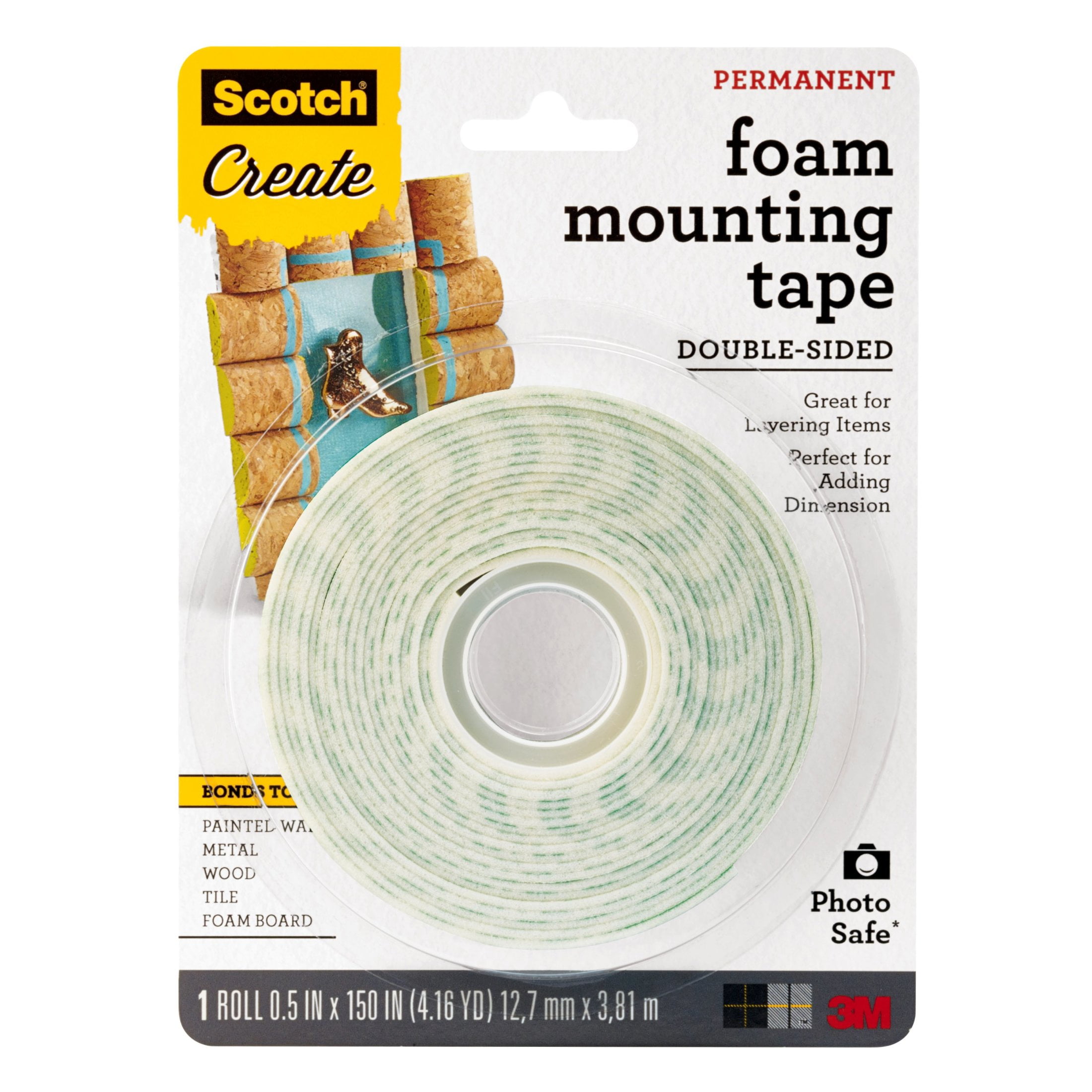 Scotch Double-Sided Foam Mounting Tape, 1/2" x 150", 1 Roll - Walmart.com