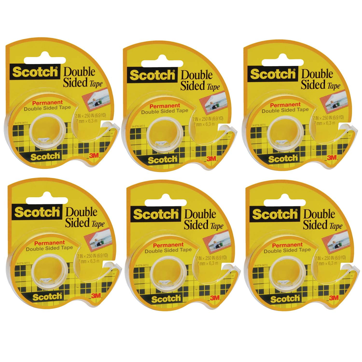 Scotch Double Sided Tape Dispenser Rolls, 1/2" x 250", 6 Rolls ...