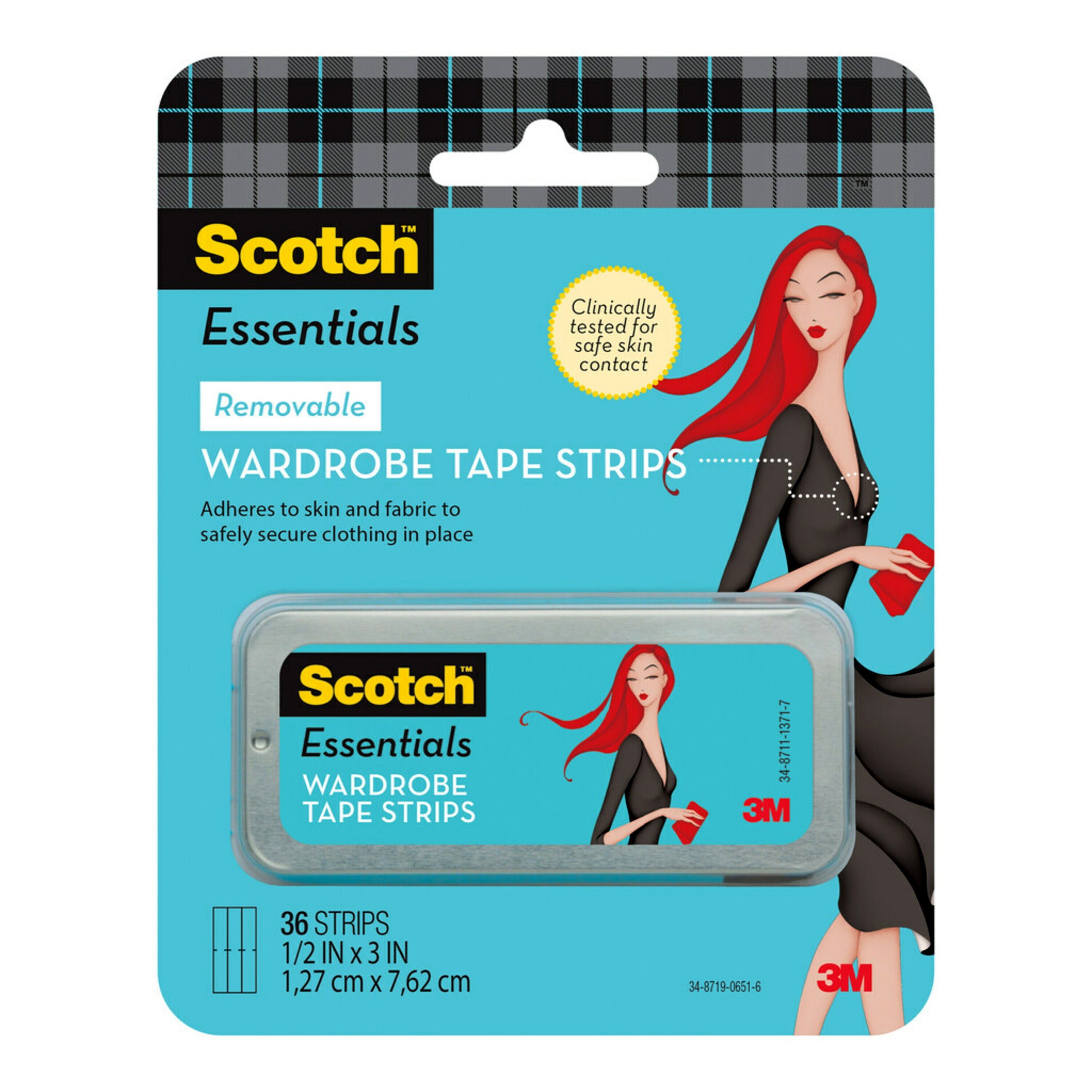 Scotch™ Essentials Wardrobe Tape Strips, 1/2 in x 3 in, 36/Pack ...