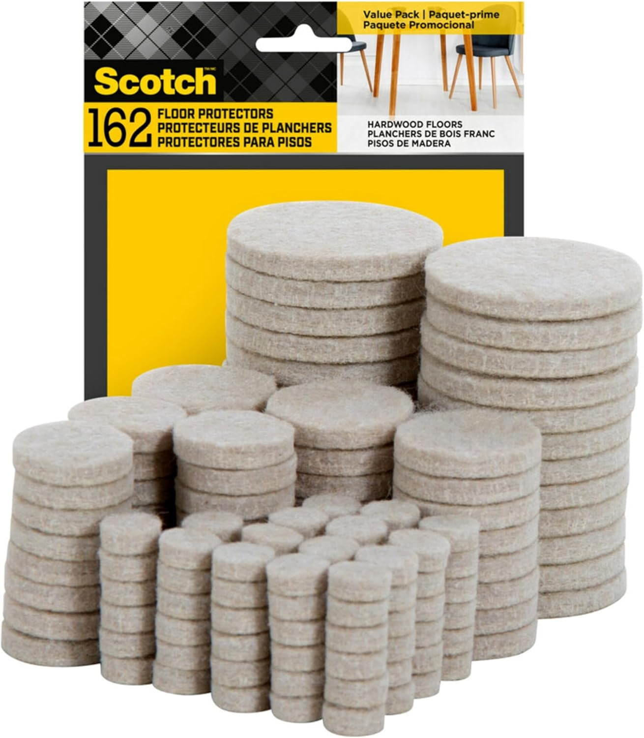 Scotch Felt Pads 162 PCS Beige, Furniture for Protecting Hardwood ...