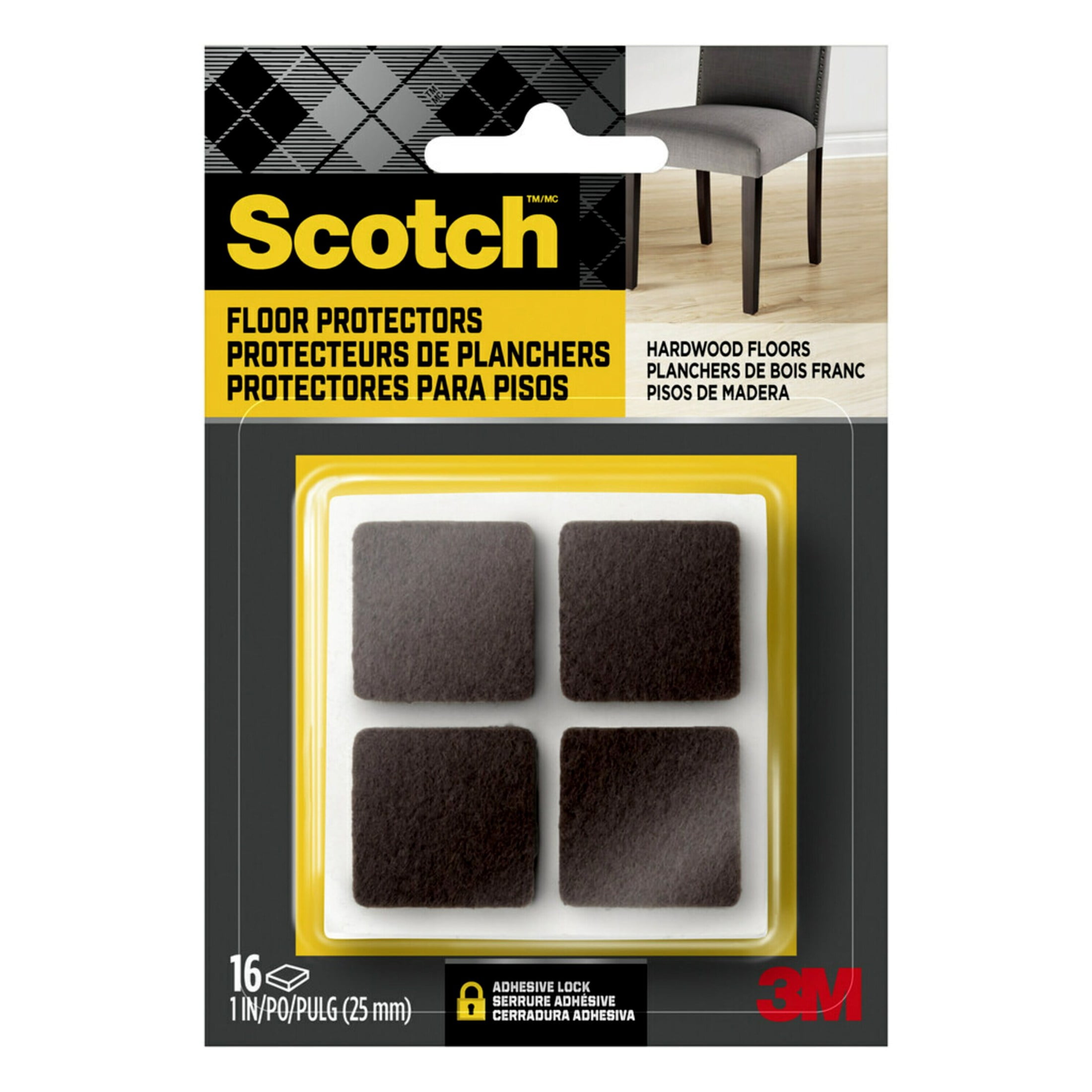 Scotch Felt Pads, Brown, 1 in. Square, 16 Pack - Walmart.com