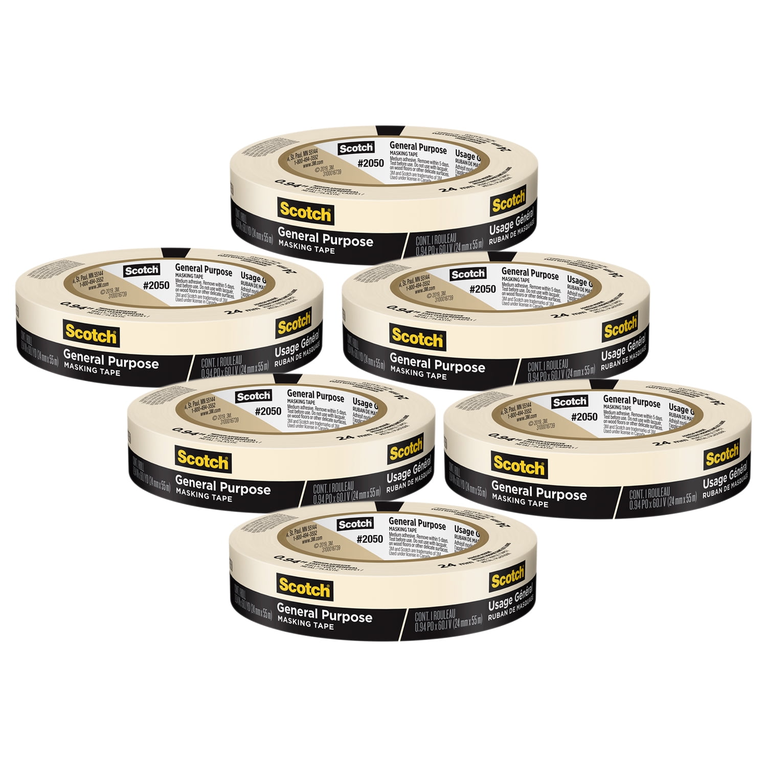 Scotch General Purpose Masking Tape, 0.94 in x 60.1 yd (24mm x 55m), 6 ...