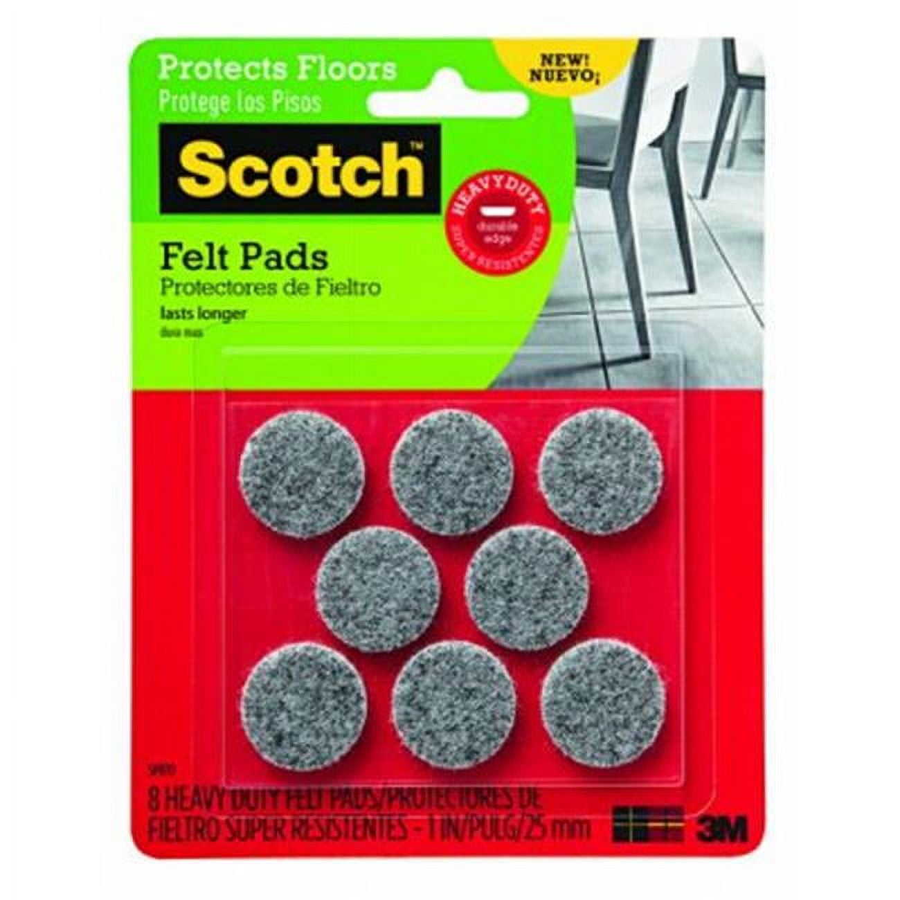 Scotch Heavy Duty Felt Pads, Round, Gray, 1-in Diameter, 8 Pads/Pack ...