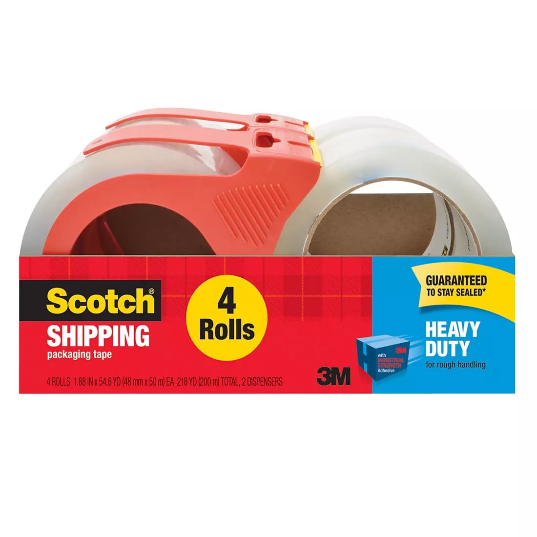 Scotch Heavy Duty Shipping Packaging Tape with Dispenser, 4 Rolls ...