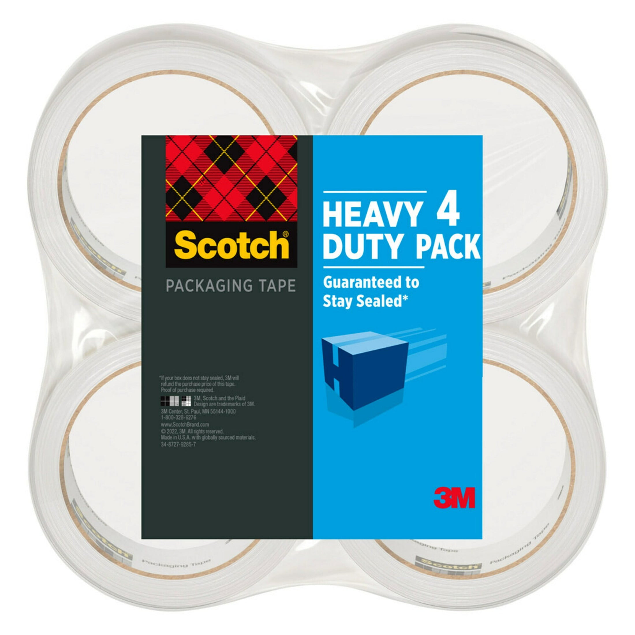 Scotch Heavy Duty Shipping Packing Tape, Clear, 1.88 in. x 54.6 yd., 4 ...