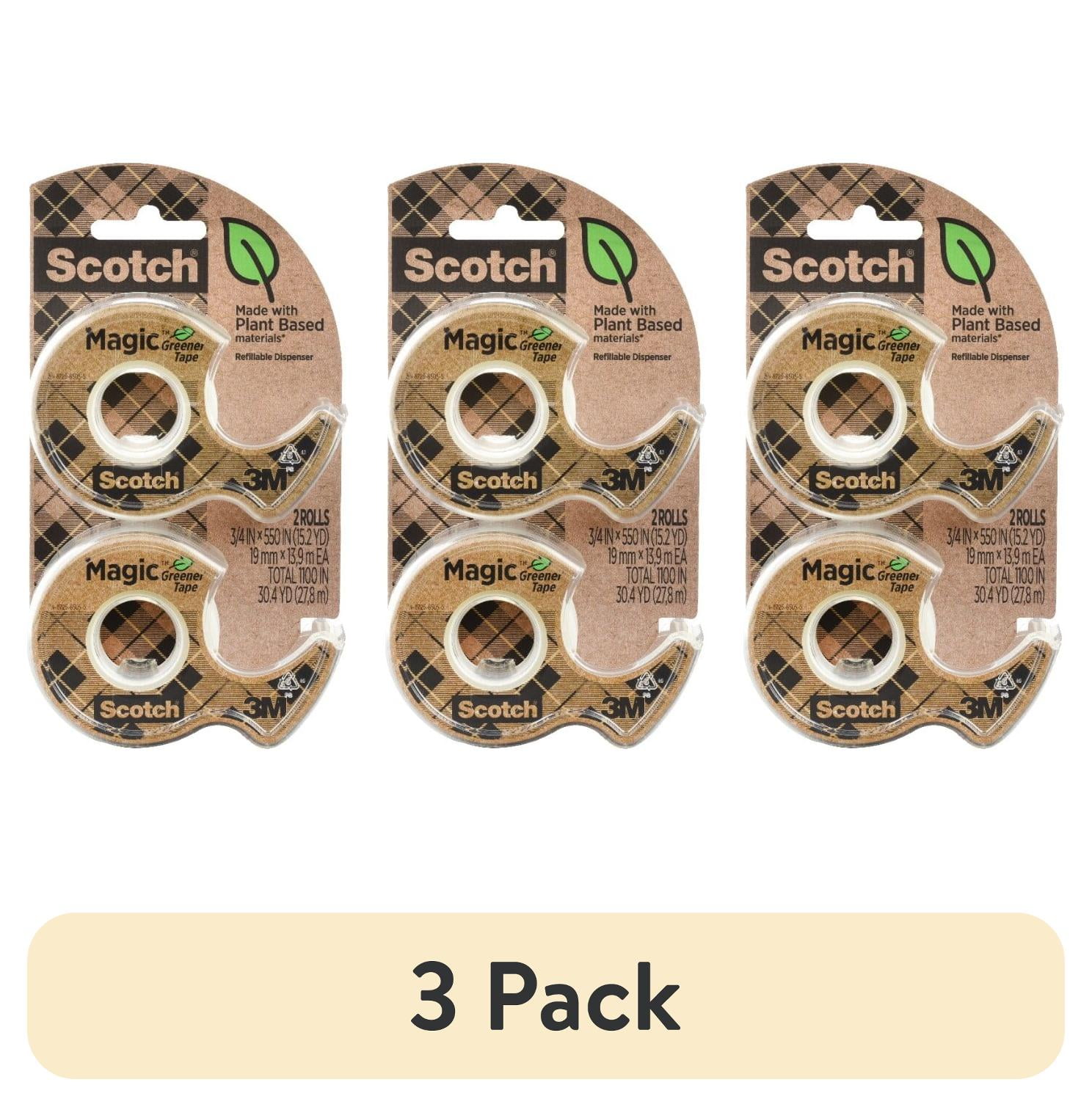 (3 pack) Scotch Magic Plant Based Greener Tape Dispensers, Clear, 0.75 ...
