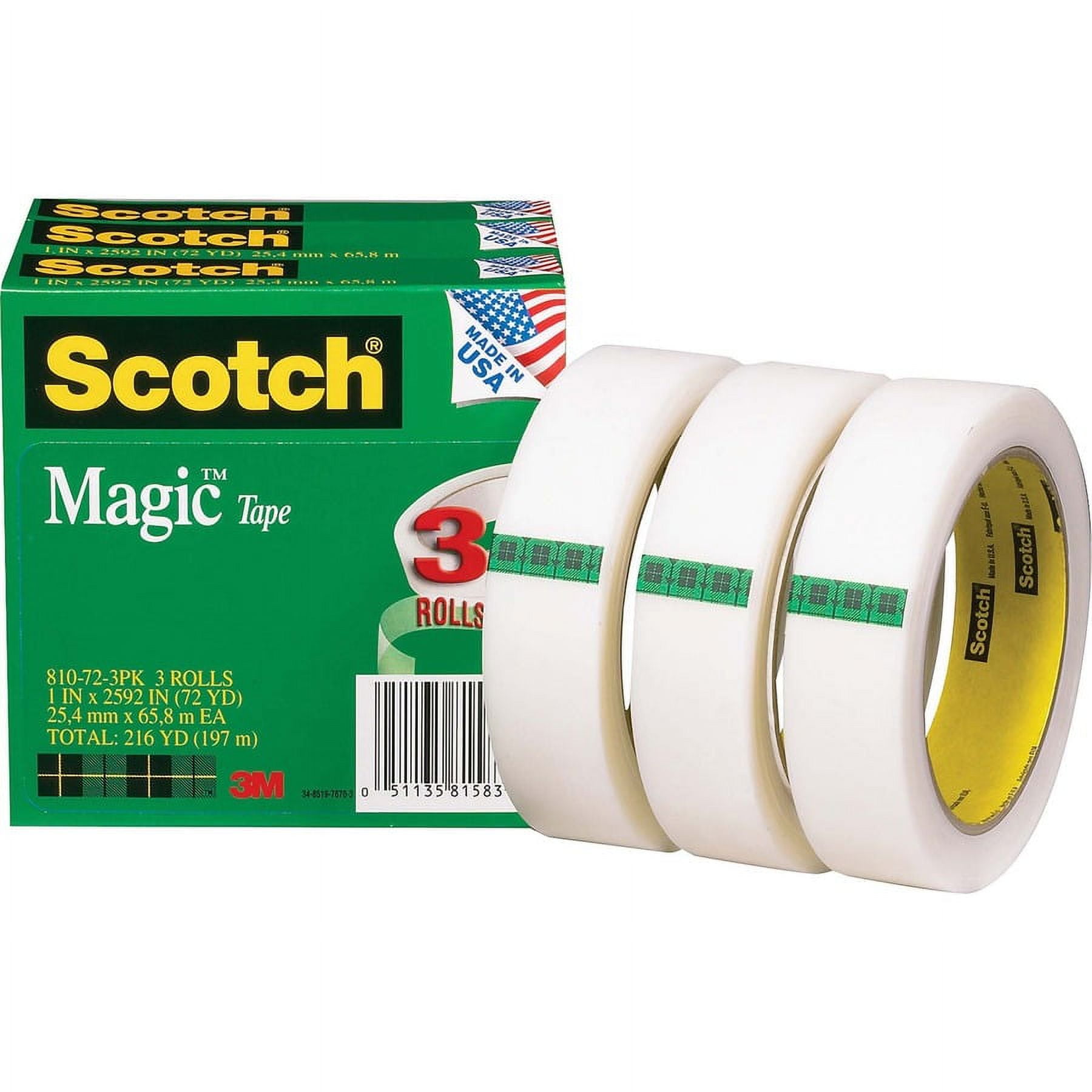Scotch Magic Tape 1" x 2592" 3" Core 3/Pack, Clear - Walmart.com