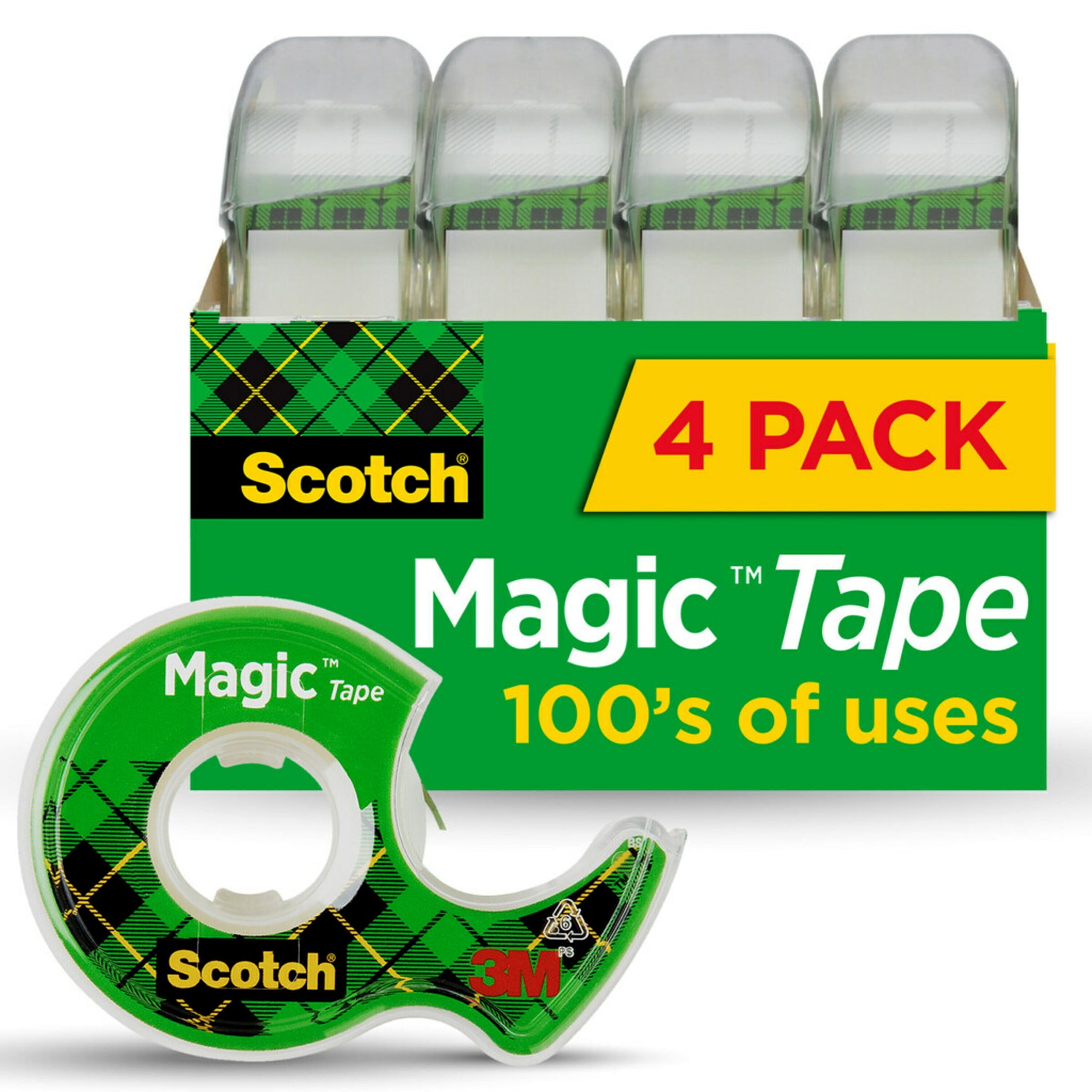 Scotch Magic Transparent Matte Clear Tape, 4 Rolls with Dispensers ...