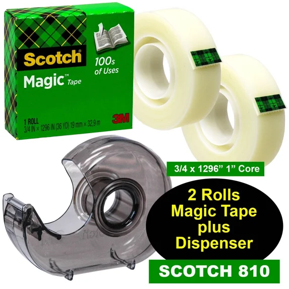 Scotch Magic Tape 810 3/4 X 1296" 2 Rolls Of Tape Plus H127 Handheld ...