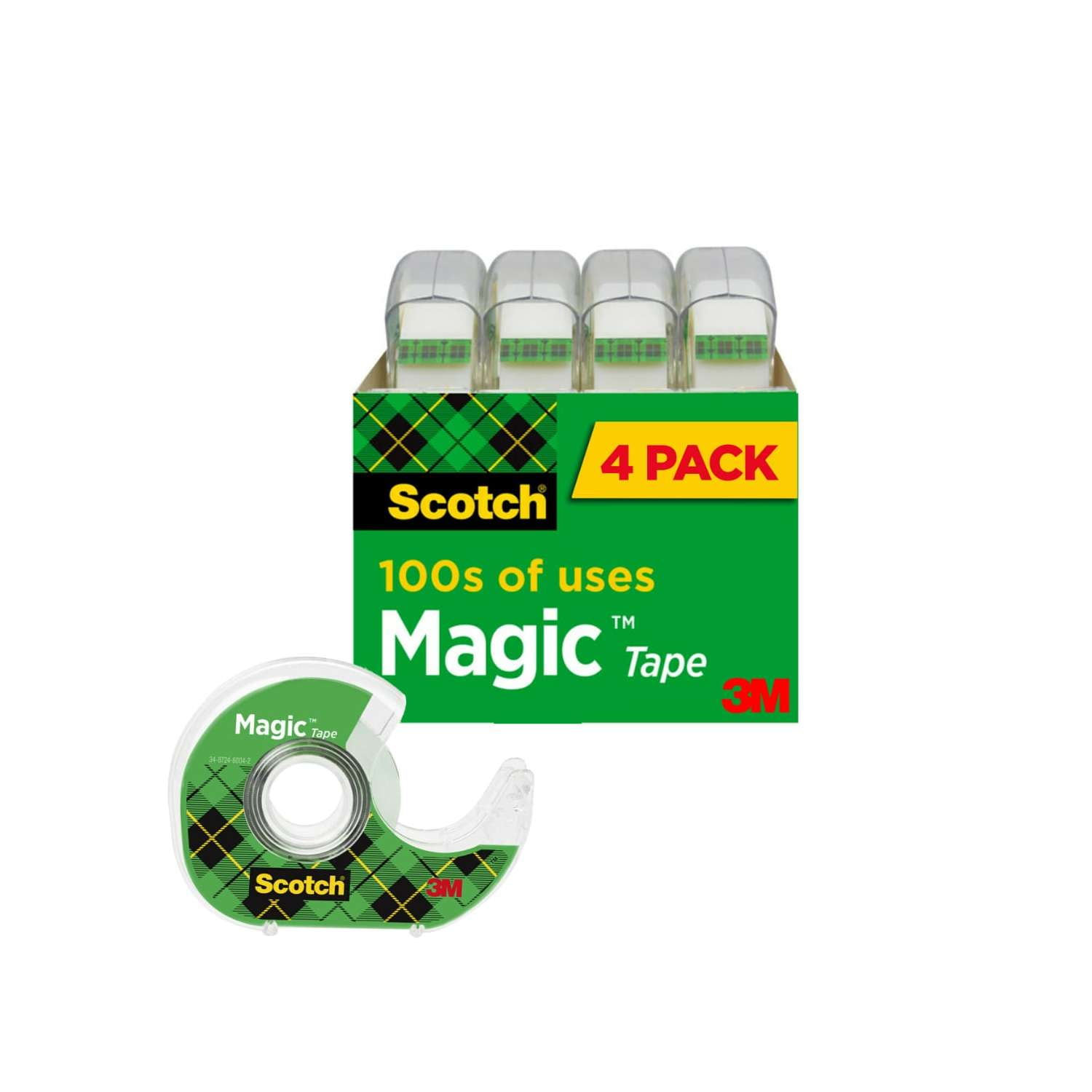 Scotch Magic Tape, 3/4 in. x 500 in., 4 Rolls - Walmart.com