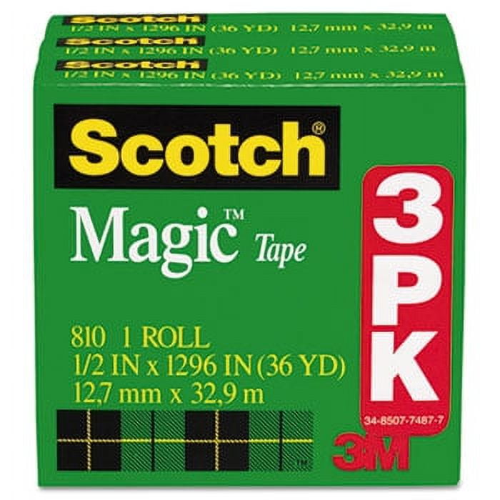 Scotch Magic Tape Refill, 1/2" x 1296", 1" Core, Clear, 3/Pack ...