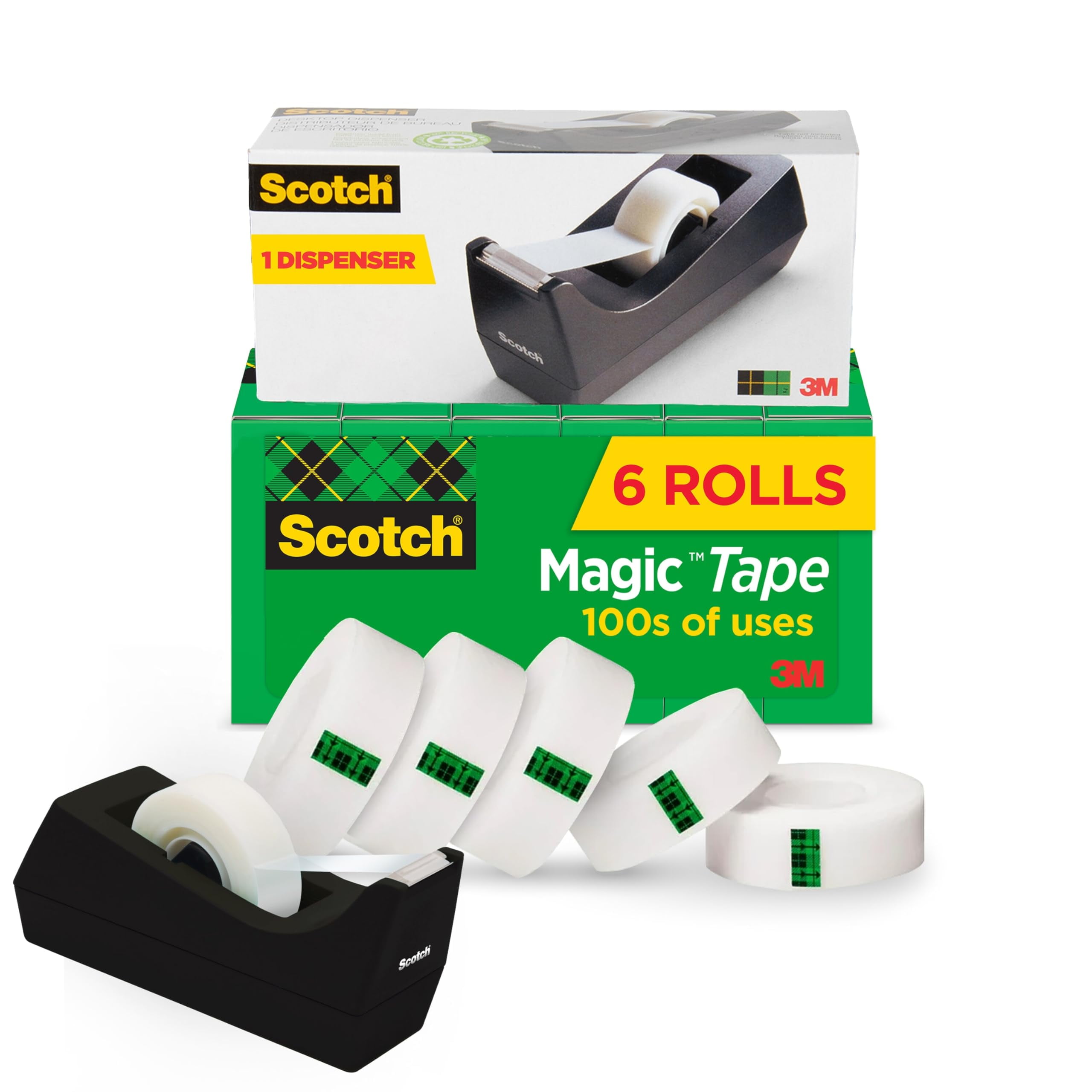 Scotch Magic Tape with Scotch Desktop Dispenser, 6 Rolls of 3/4" x 1000 ...