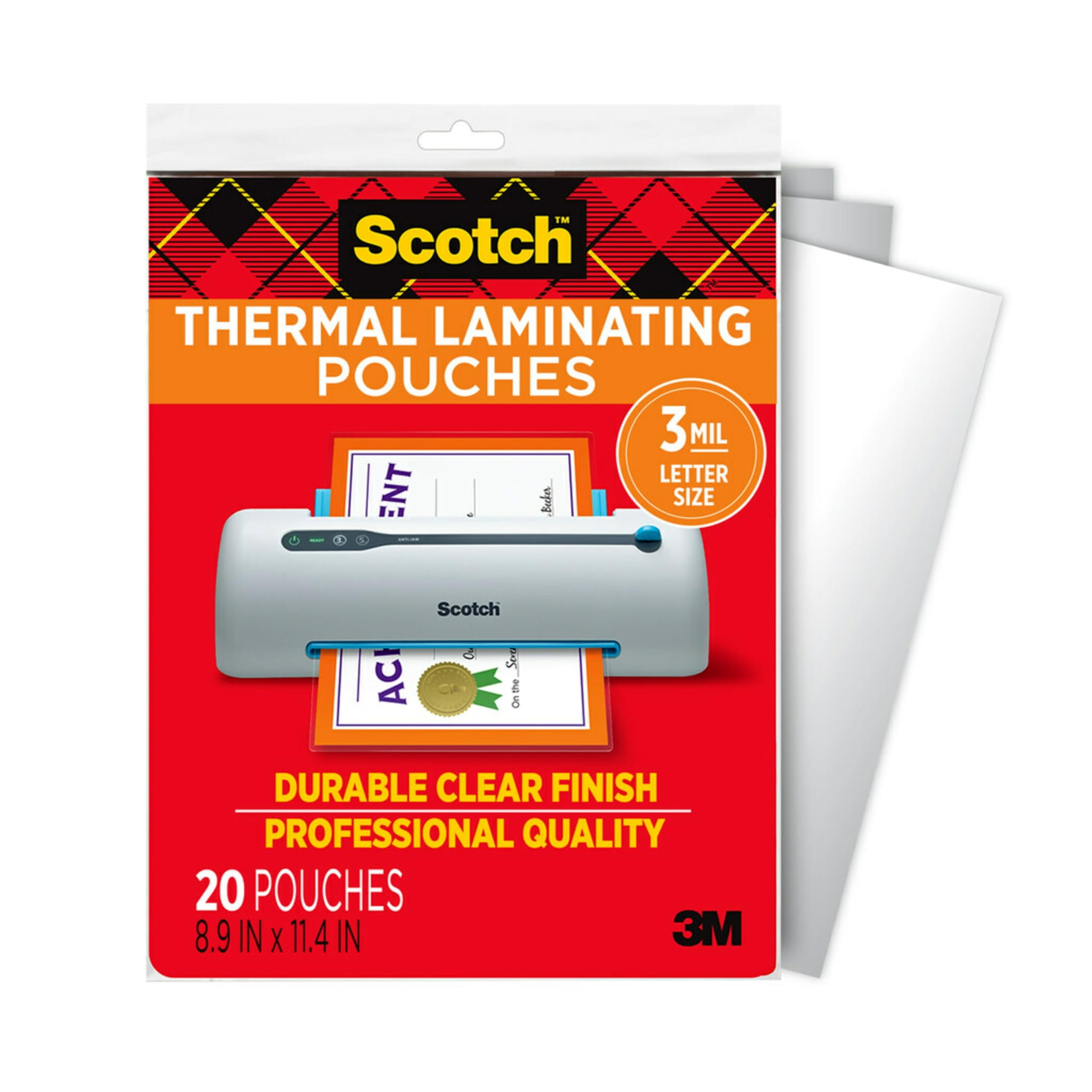 3M, Matte Thermal Laminating Pouches, Letter Size 8.9x11.4 in, 20pk ...