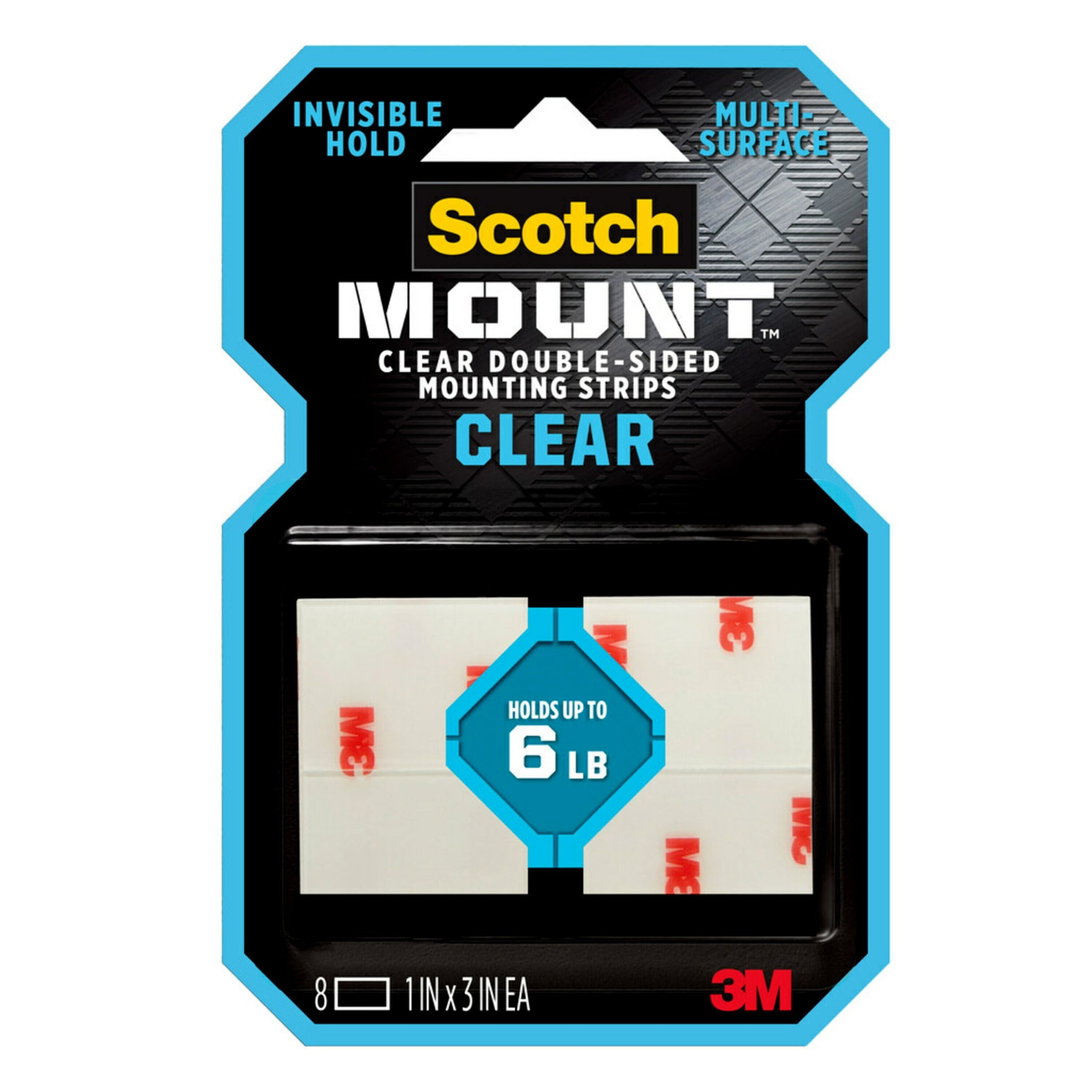 Scotch-Mount Clear Double-Sided Mounting Strips, 1 in x 3 in, 8 Strips ...