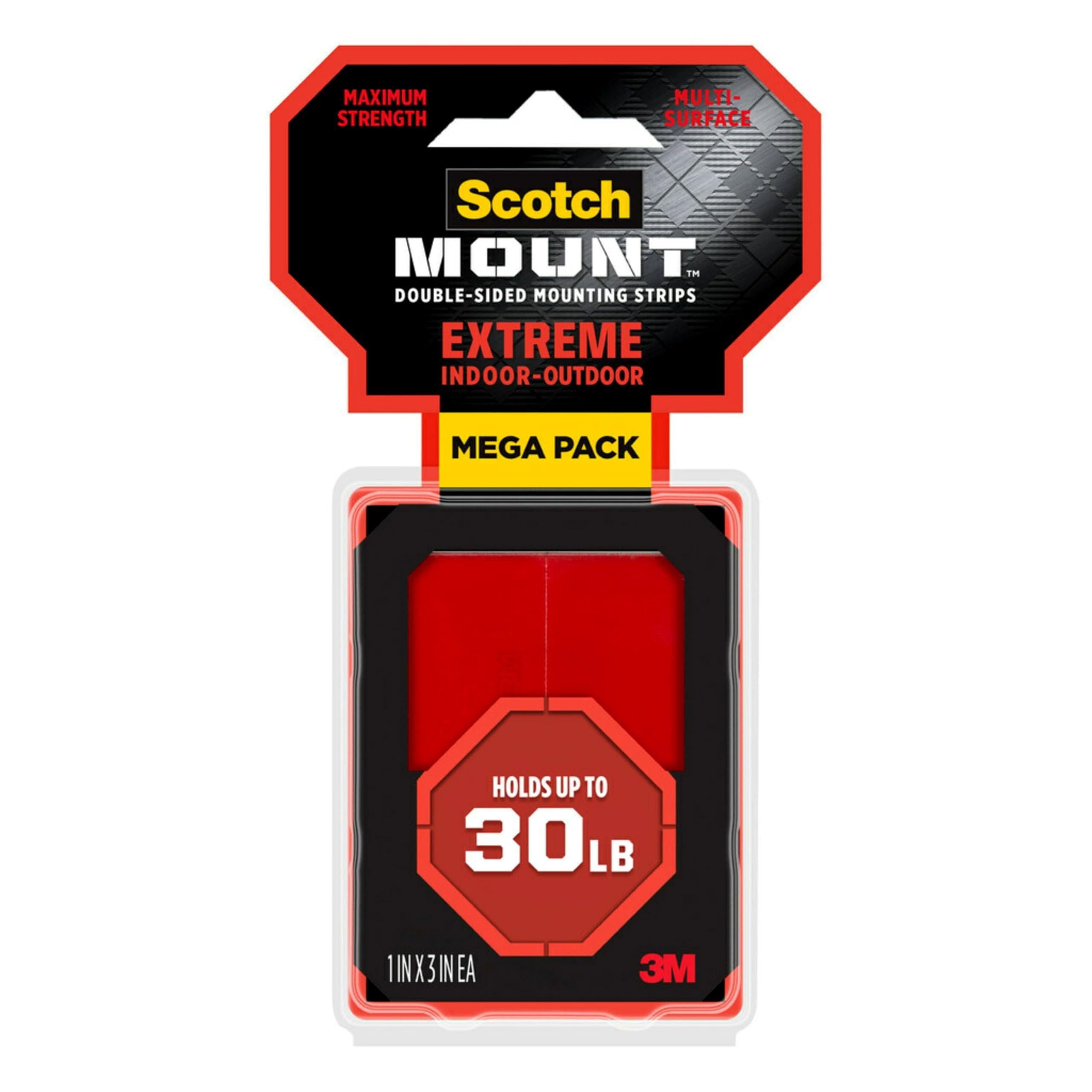 Scotch-Mount Extreme Double Sided Mounting Strips Mega Pack, 1 in x 3 ...